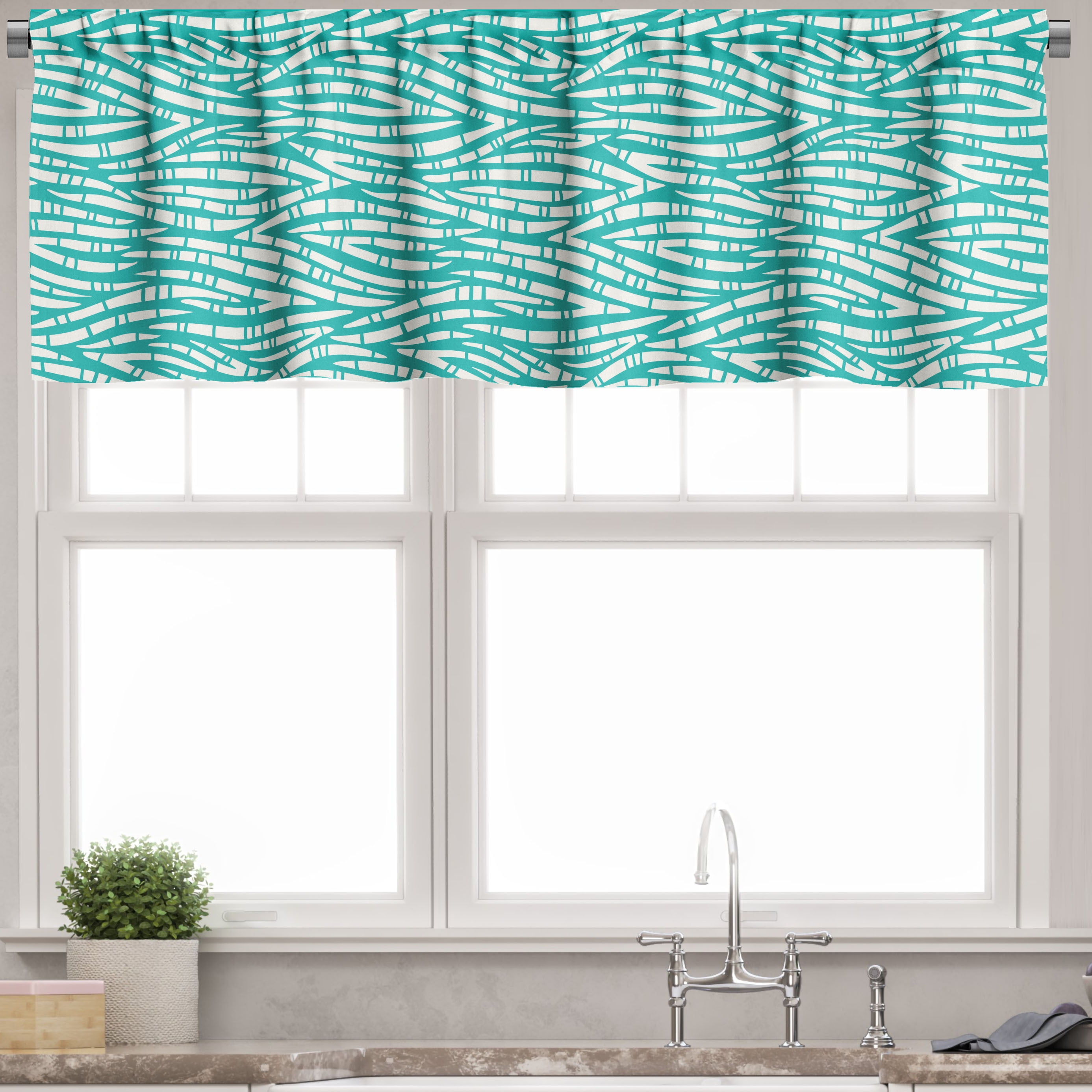 Ambesonne Abstract Valance Pack of 2, Monochrome Tribal Stripes, 54"X12 ...