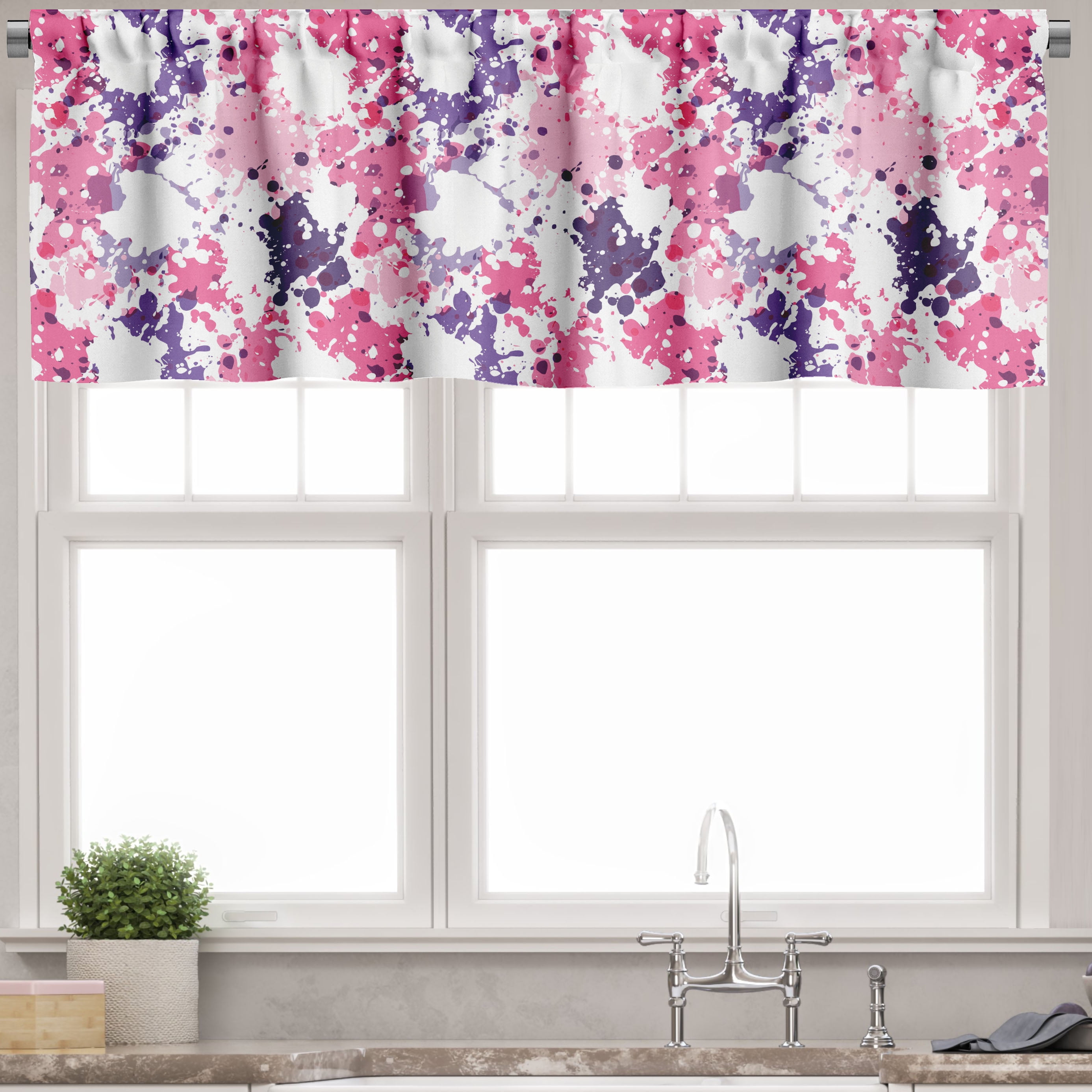 Ambesonne Abstract Valance Pack of 2, Paint Stains, 54"X12", Pink ...