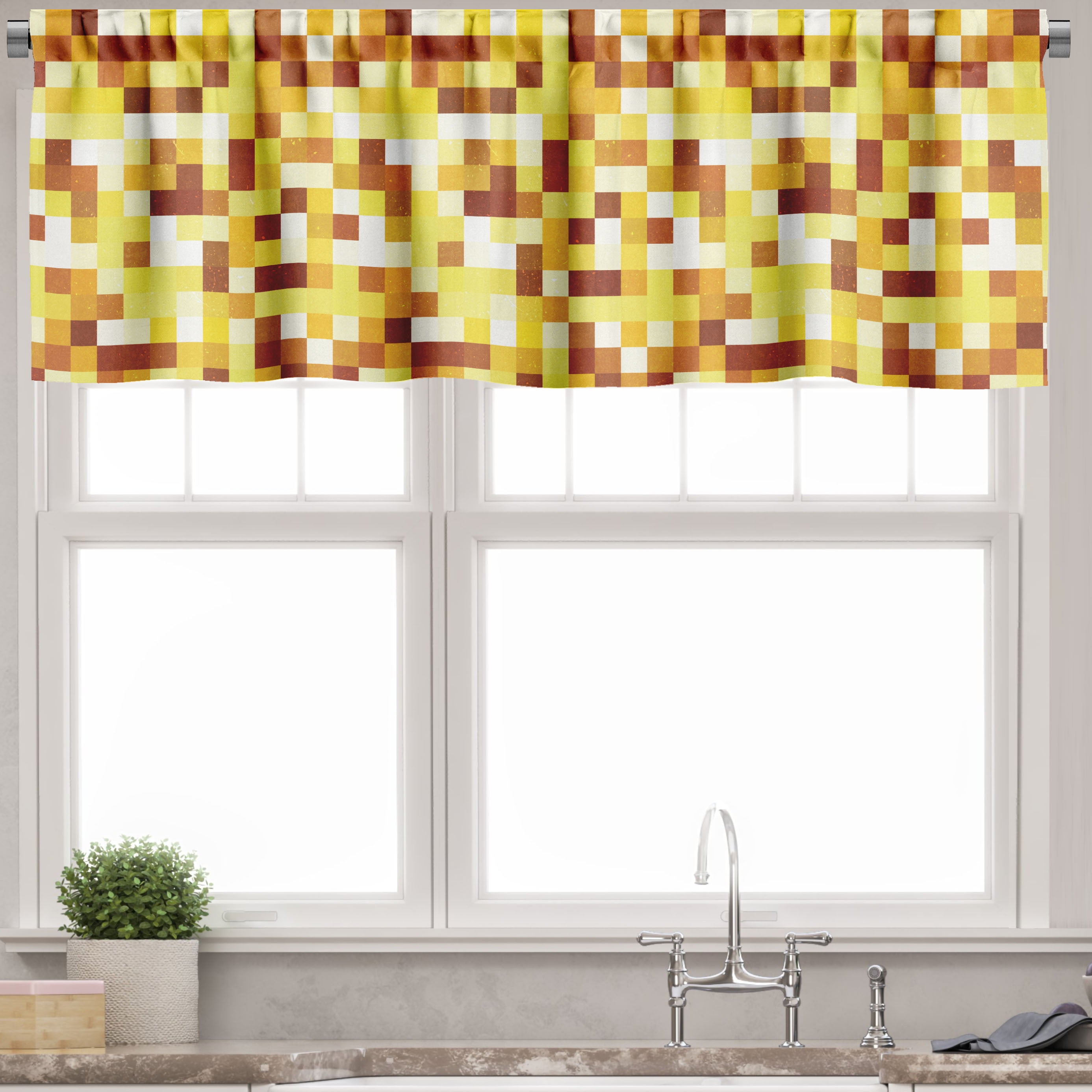 Ambesonne Abstract Valance Pack Of 2 Pixel Art Grunge Squares 54x18