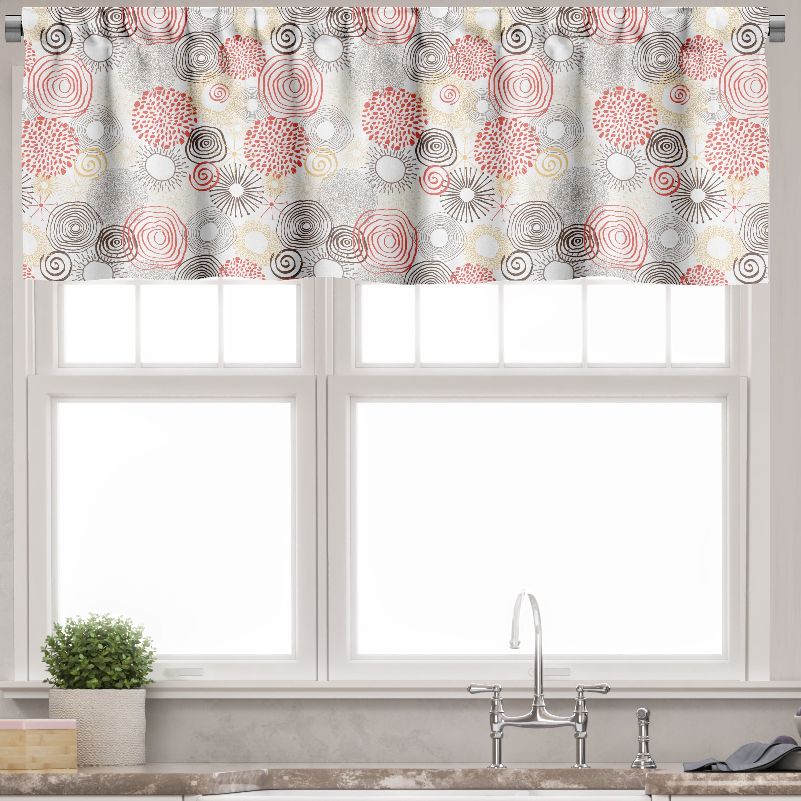 Ambesonne Abstract Valance Pack of 2, Scribble Style Motifs Art, 54"X18 ...