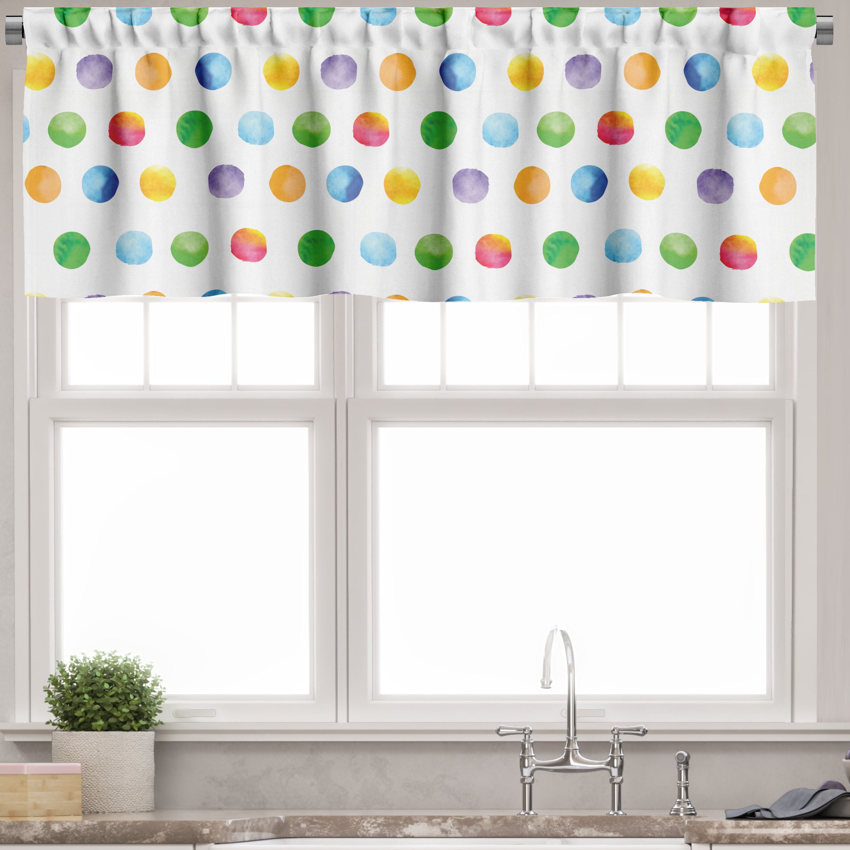 Ambesonne Abstract Window Valance Colored Big Polka Dots 54 X 18
