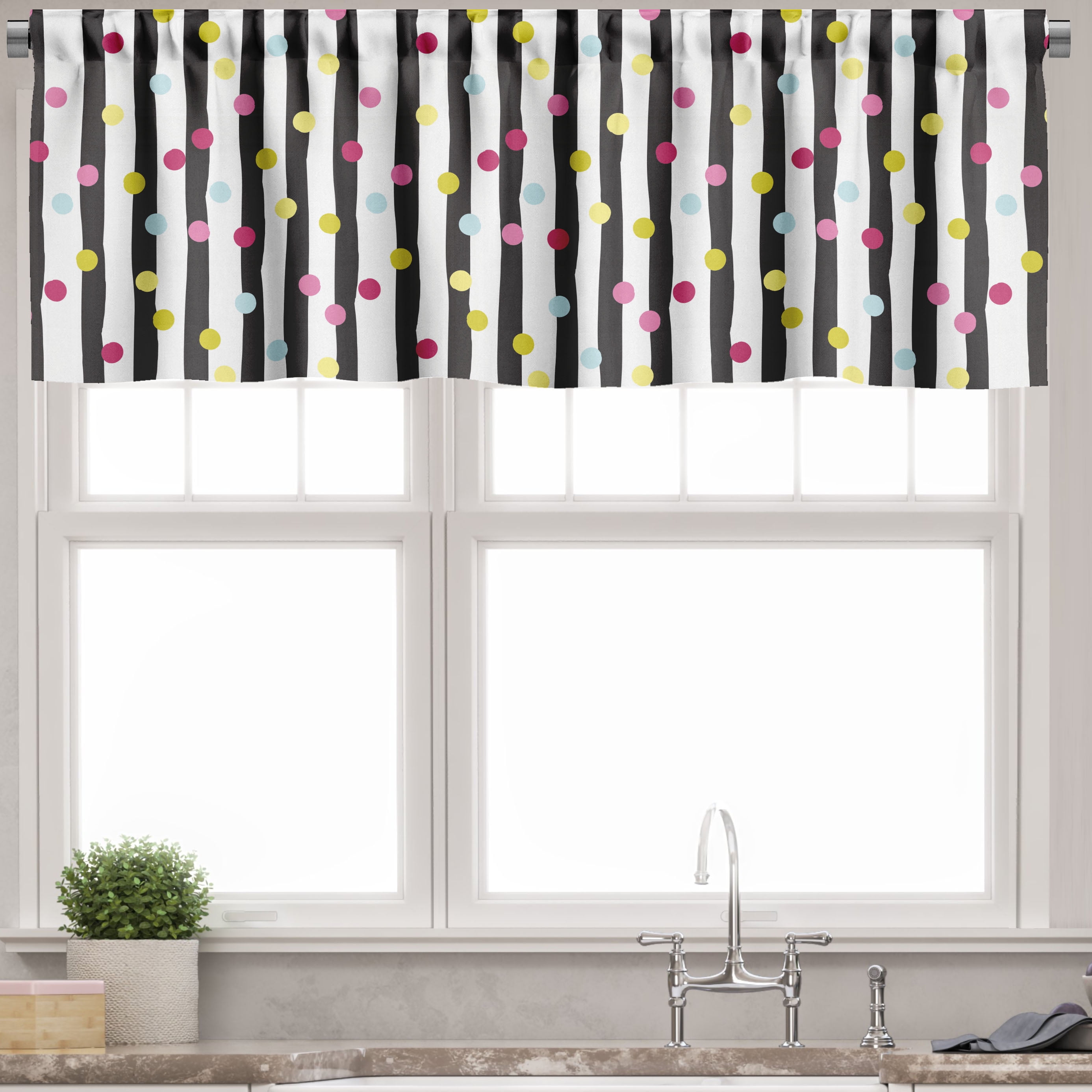 Ambesonne Abstract Window Valance Colorful Dots And Stripes 54 X 18