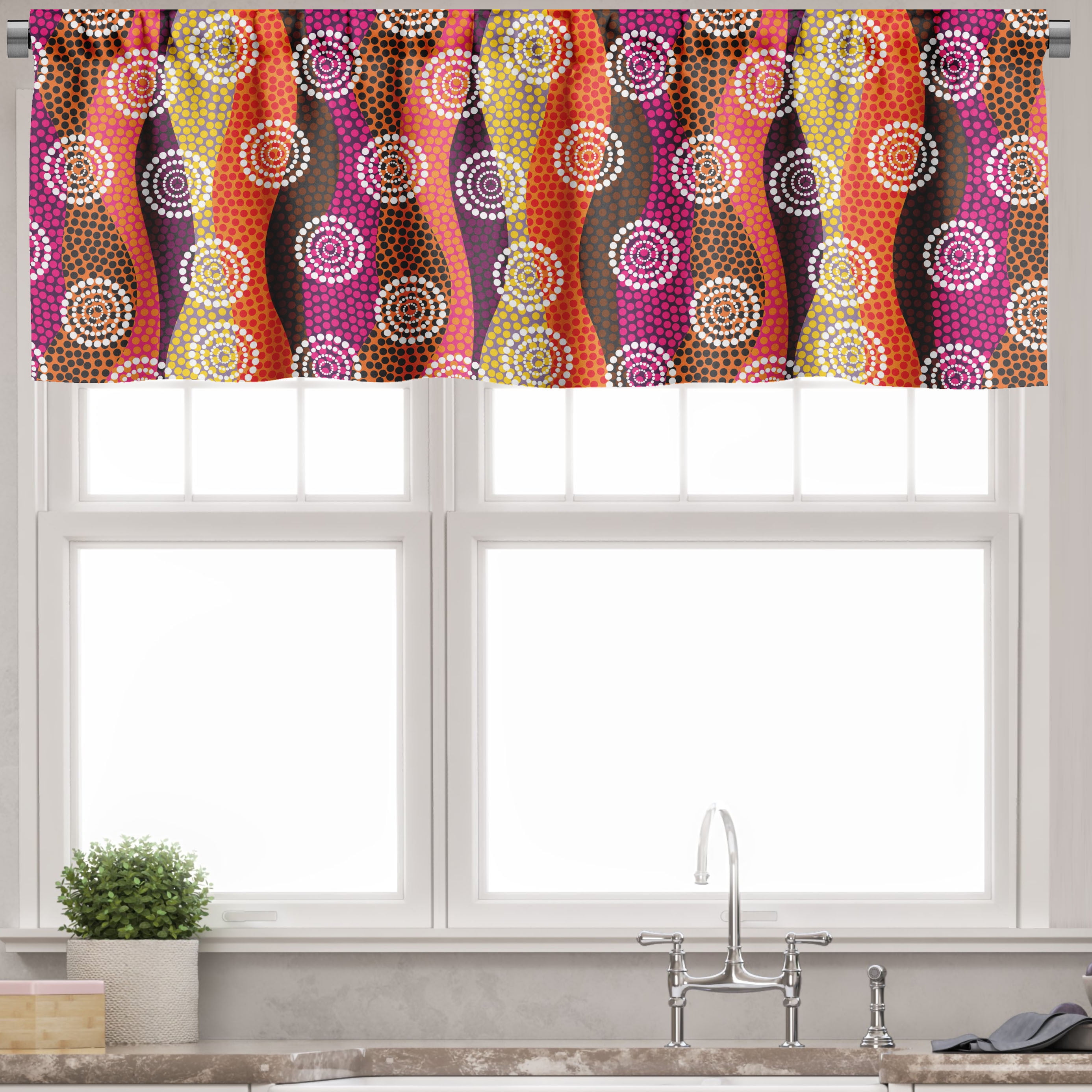 Ambesonne Abstract Window Valance Folkloric Circles And Dots 54 X 18