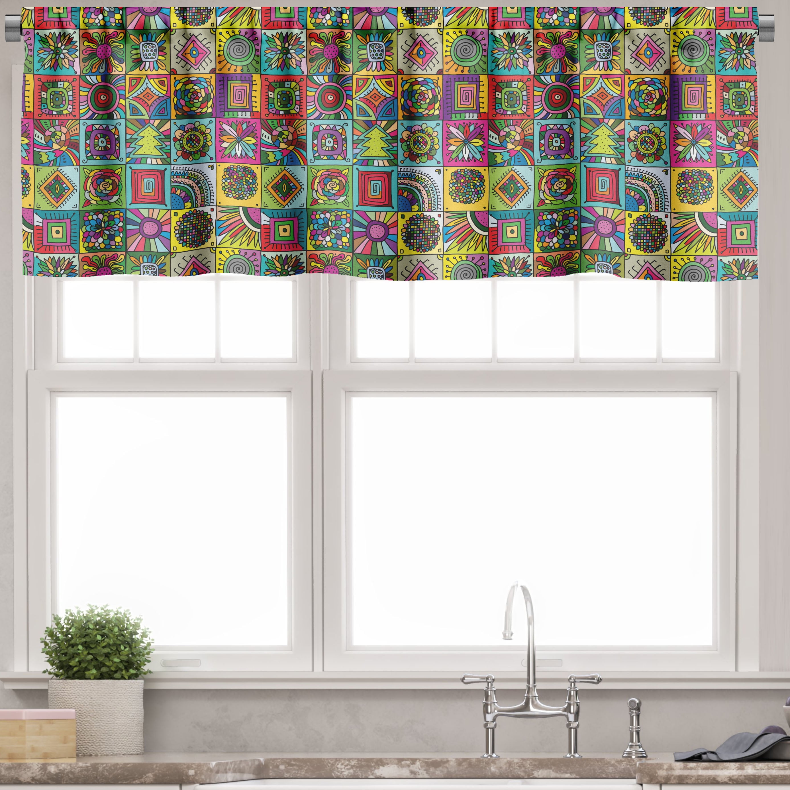 Ambesonne Abstract Window Valance, Grid Geometric Squares, 54" X 12 ...