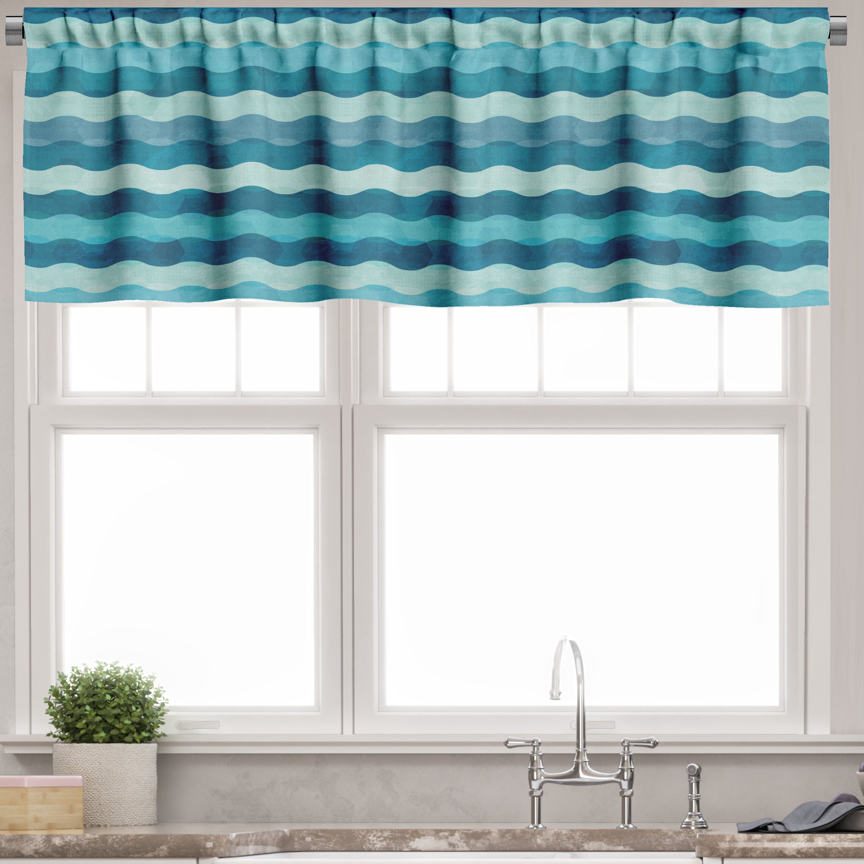 Ambesonne Abstract Window Valance, Ocean Waves Aquatic, 54" X 18 ...