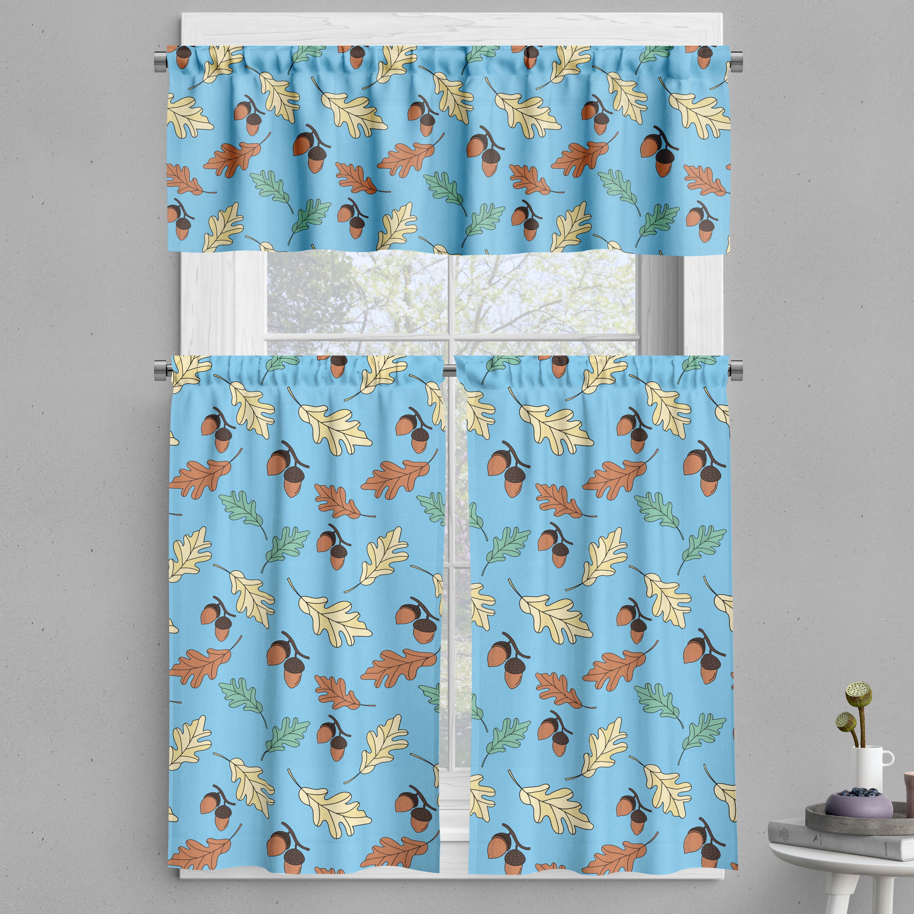 Ambesonne Acorn Valance & Curtain, Oak Tree Leaves Fall Season, 55"x24 ...