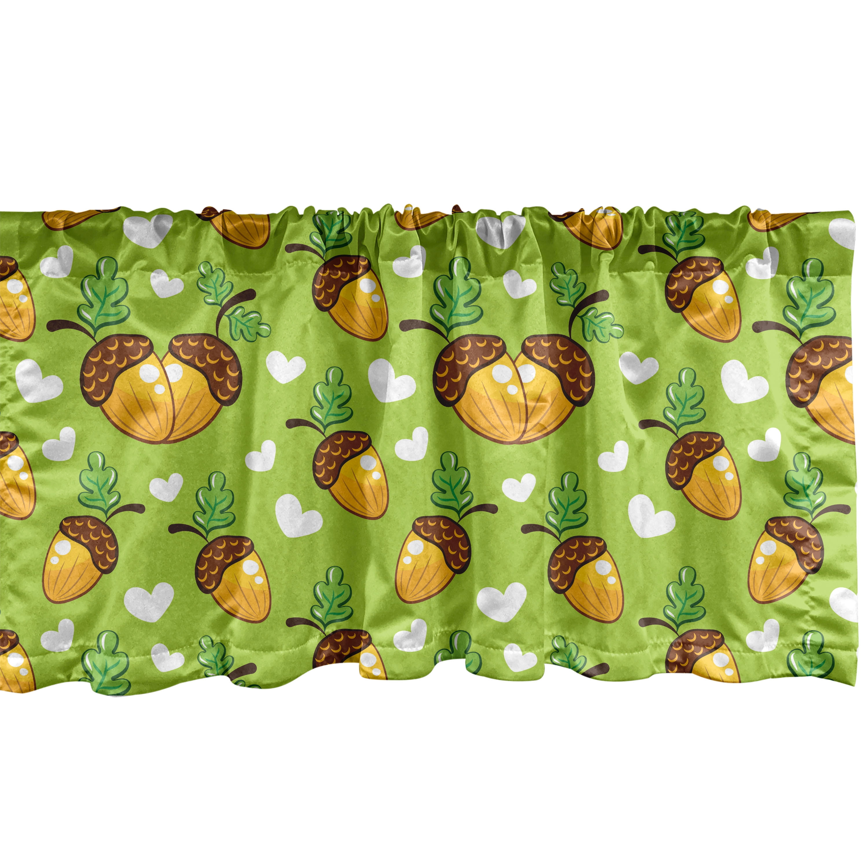 Ambesonne Acorn Window Valance, Hearts Leaves and Nuts Love Nature ...