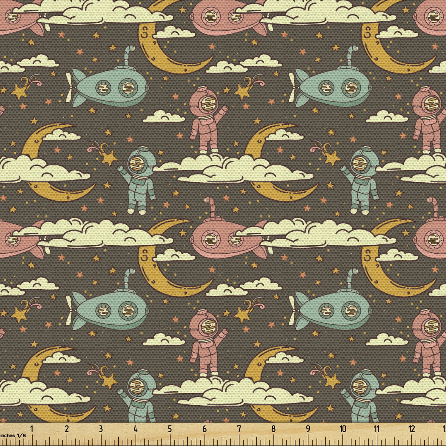 Ambesonne Adventure Fabric by the Yard Upholstery, Astronauts and Moon ...