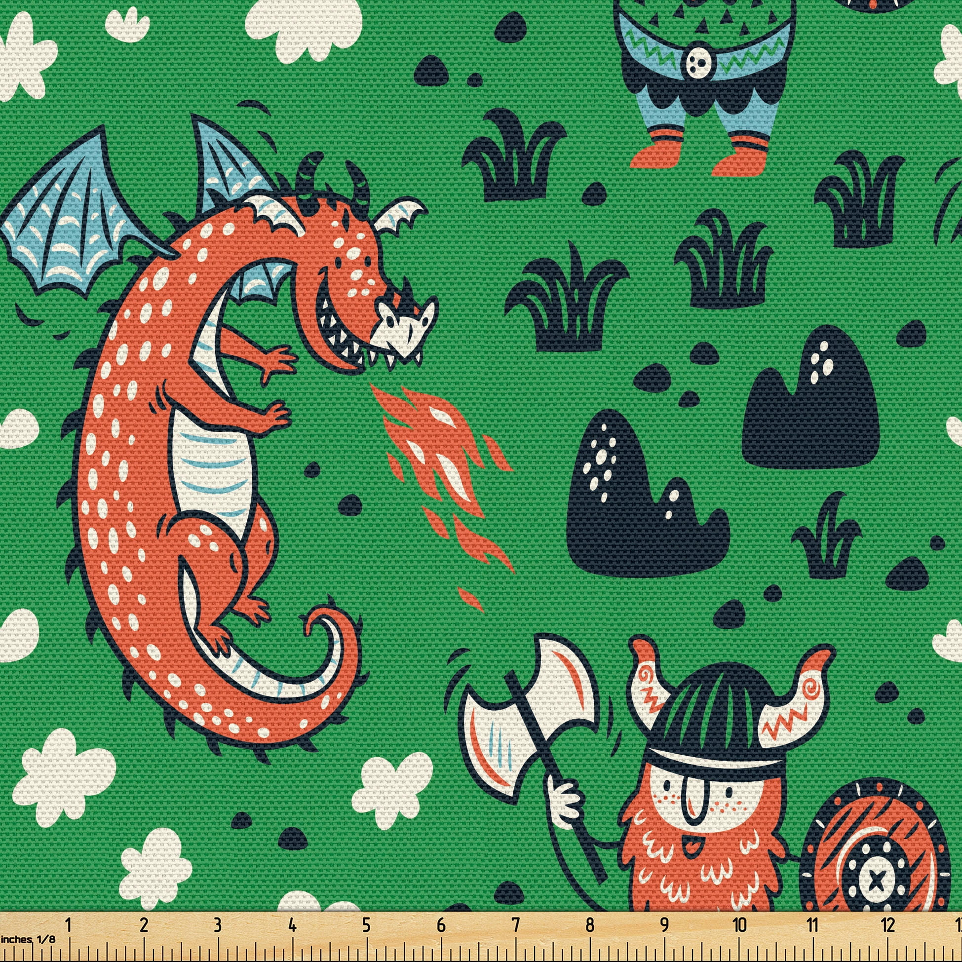 Ambesonne Adventure Fabric by the Yard Upholstery, Dragon and Viking ...
