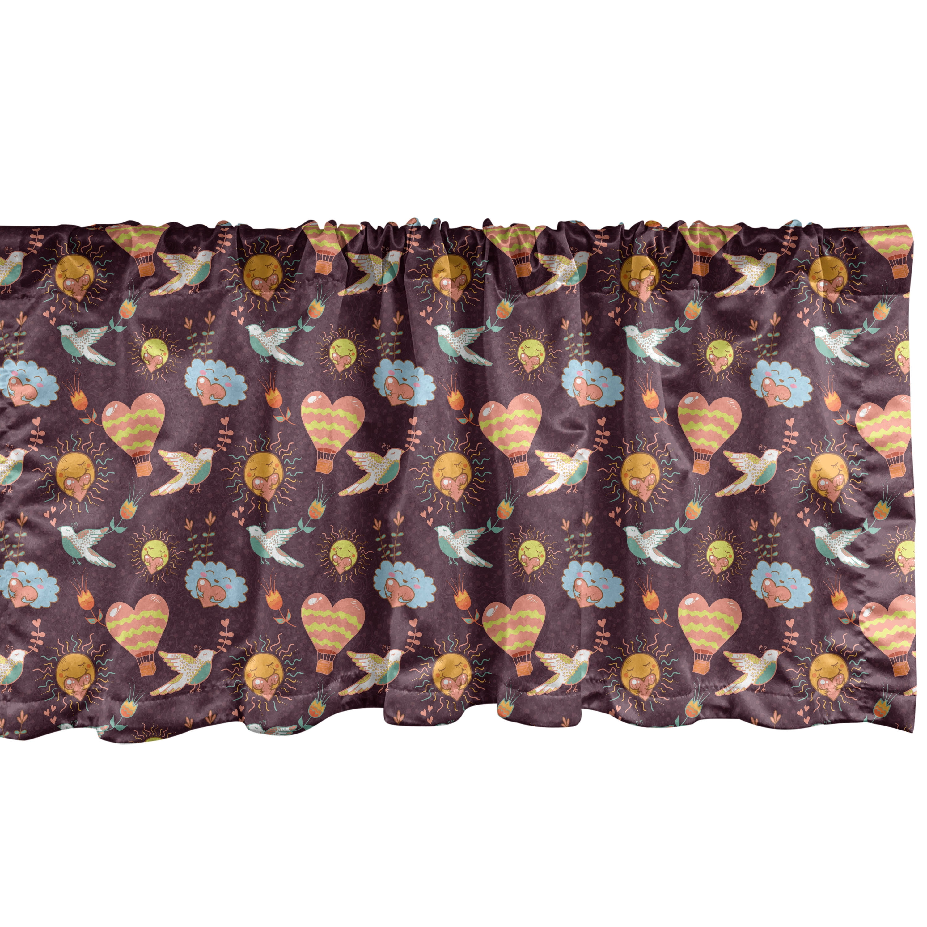 Ambesonne Adventure Nursery Window Valance, Heart Shape Hot Balloon ...