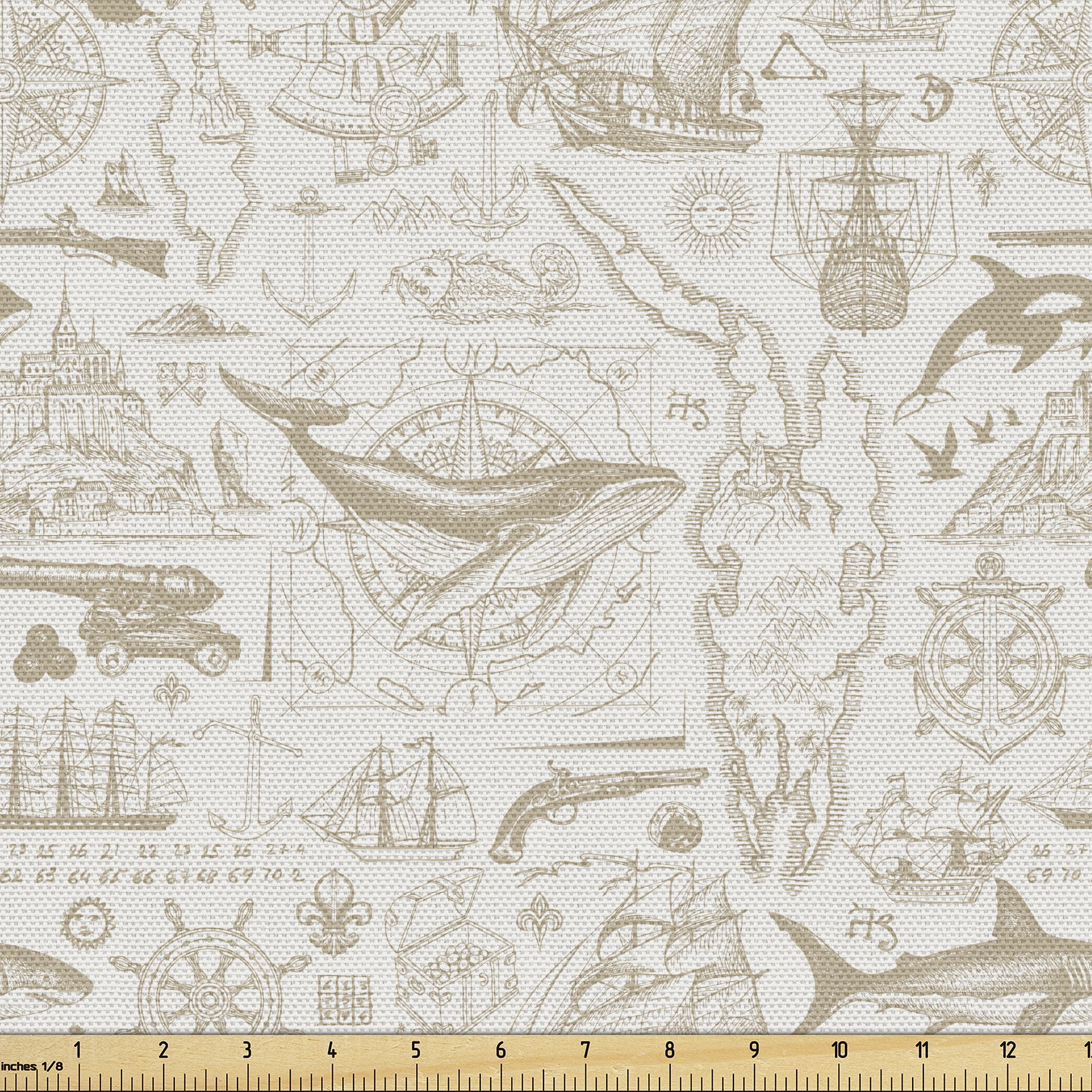Ambesonne Adventure Theme Fabric by the Yard Upholstery, Sketch Whales ...