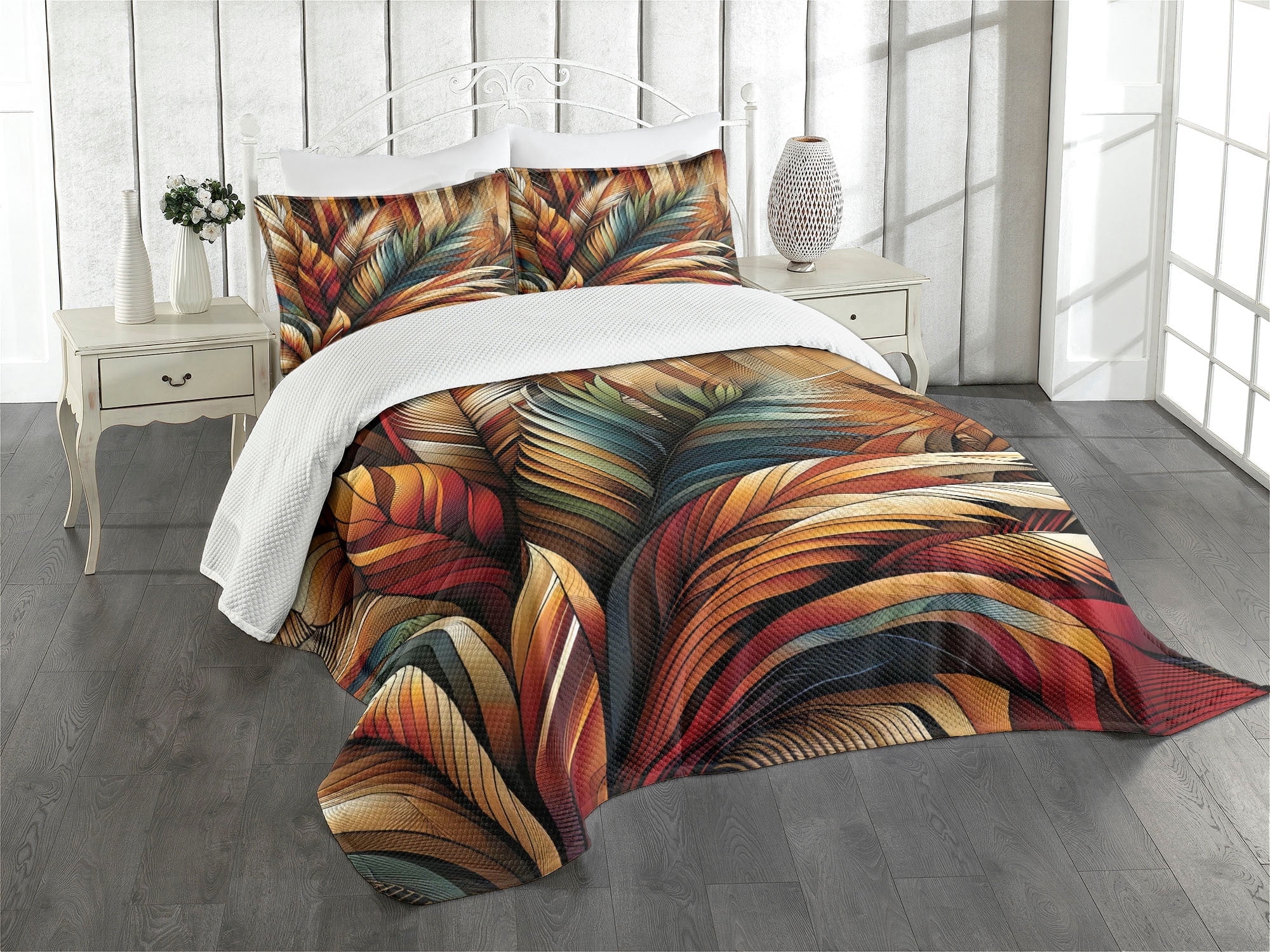 Ambesonne Aesthetic Quilted Bedspread Set 3 Pcs, Boho Rustic Bold ...
