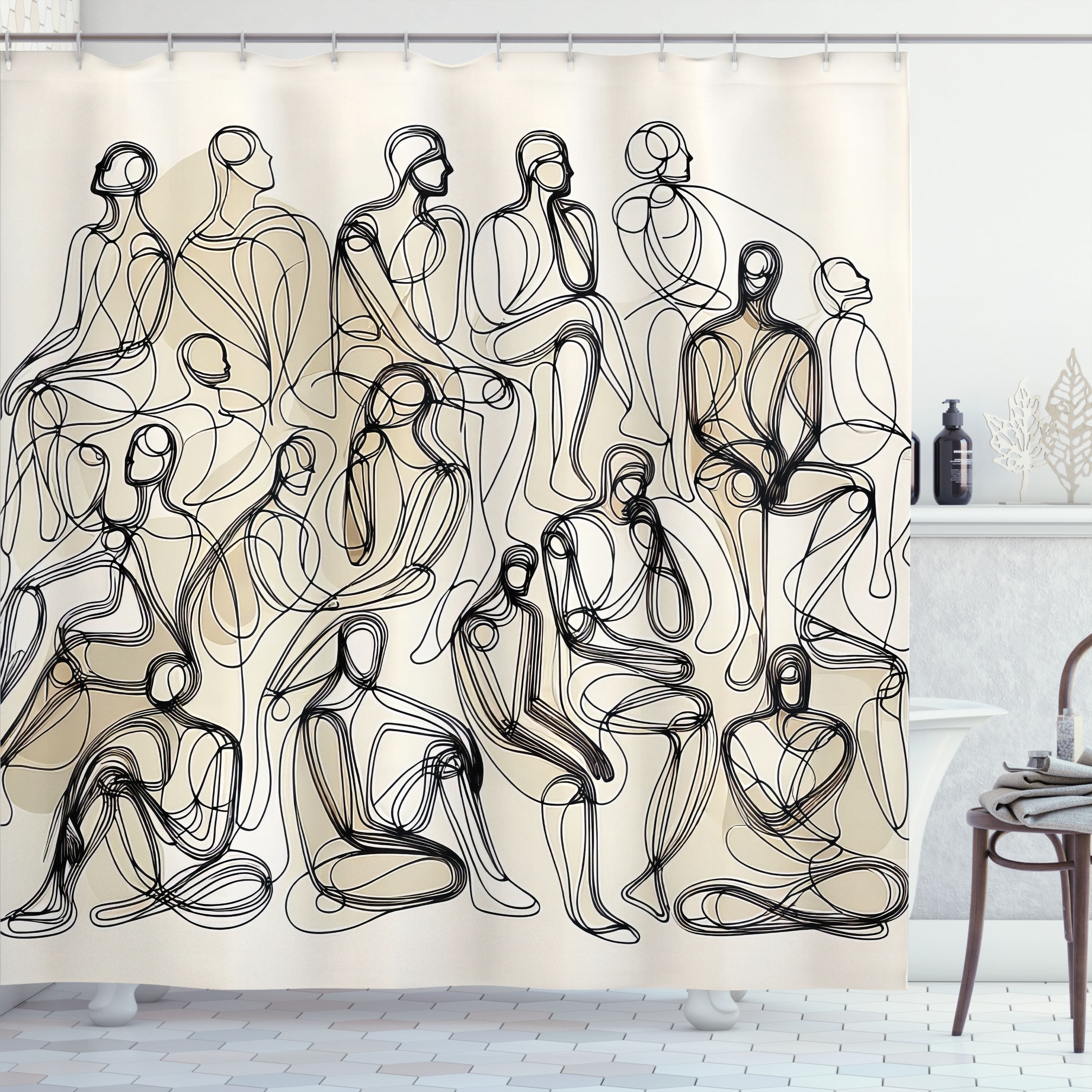 Ambesonne Aesthetic Shower Curtain, Continuous Line People, 69"Wx84"L ...