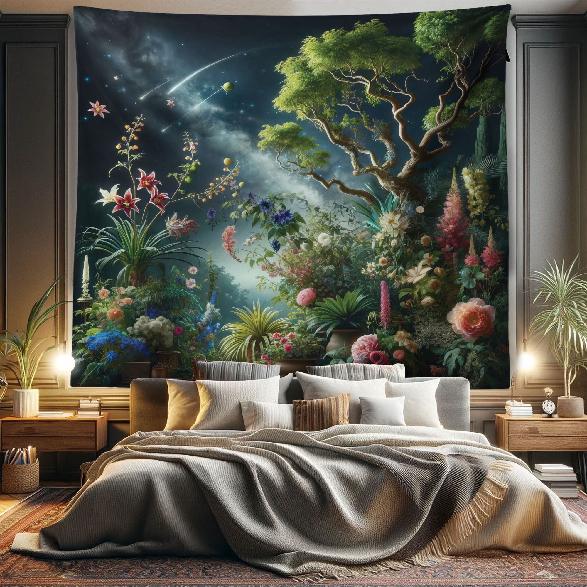 Ambesonne Aesthetic Tapestry King Size, Exotic Forest of Twilight, 104 ...