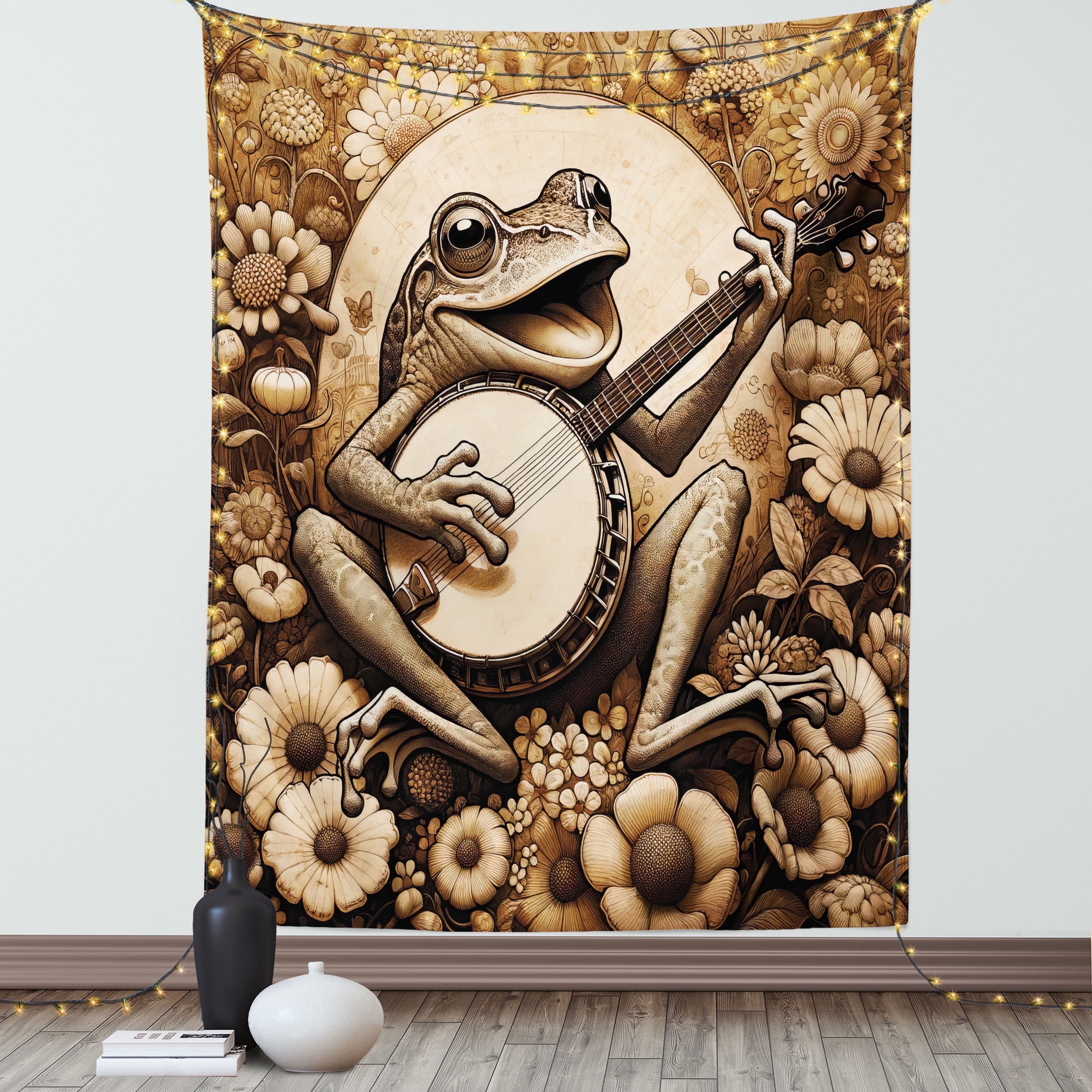Ambesonne Aesthetic Tapestry Wall Hanging, Funny Frog Plays Banjo, 40 ...