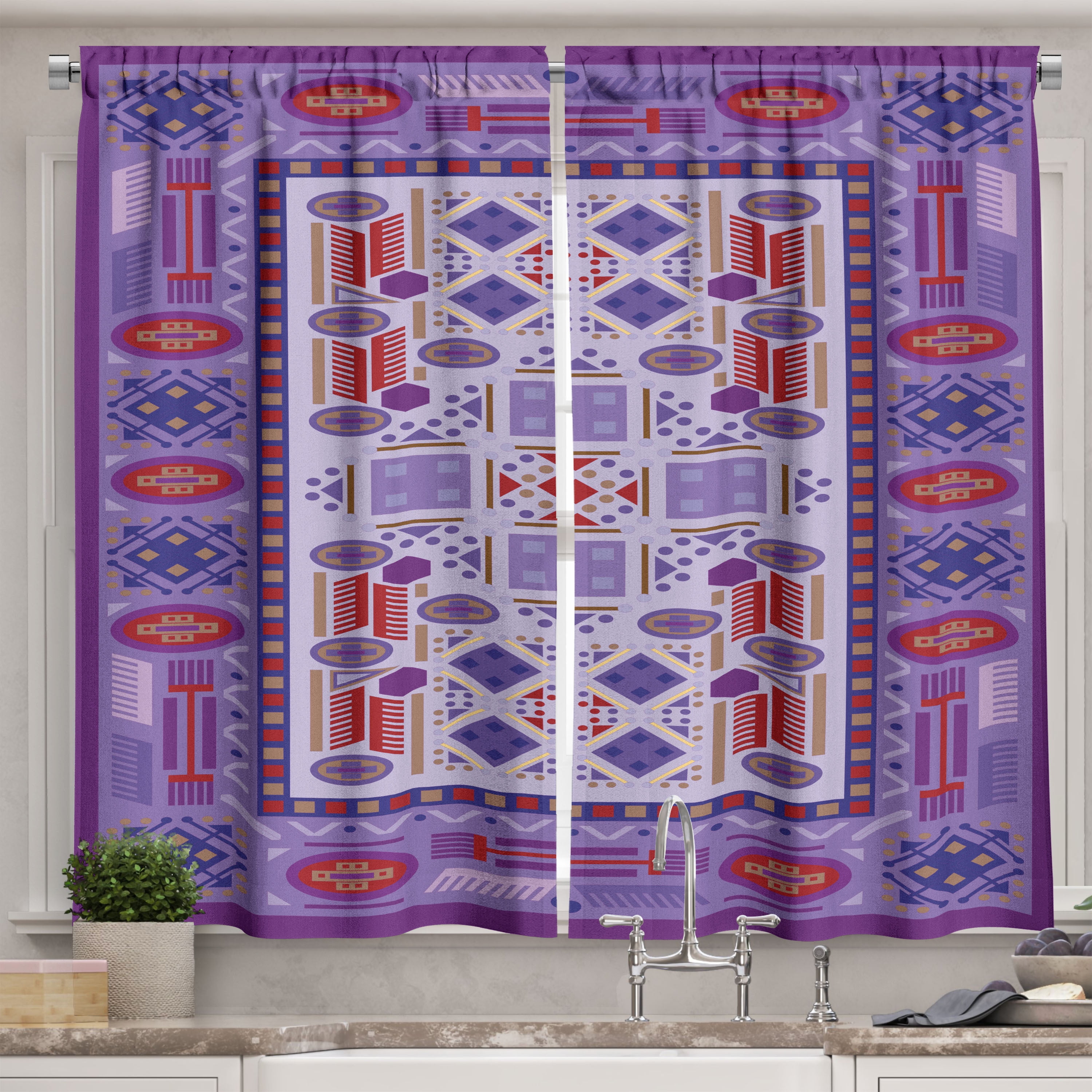 Ambesonne Afghan Kitchen Curtains, Timeless Eastern Motif, 55"x39 ...