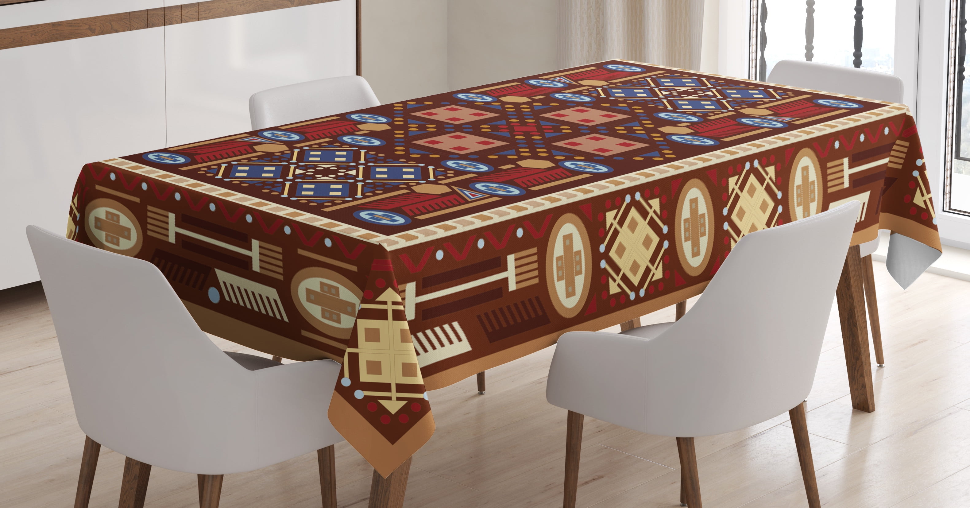 Ambesonne Afghan Tablecloth Rectangular Table Cover, Oriental Rhombus ...
