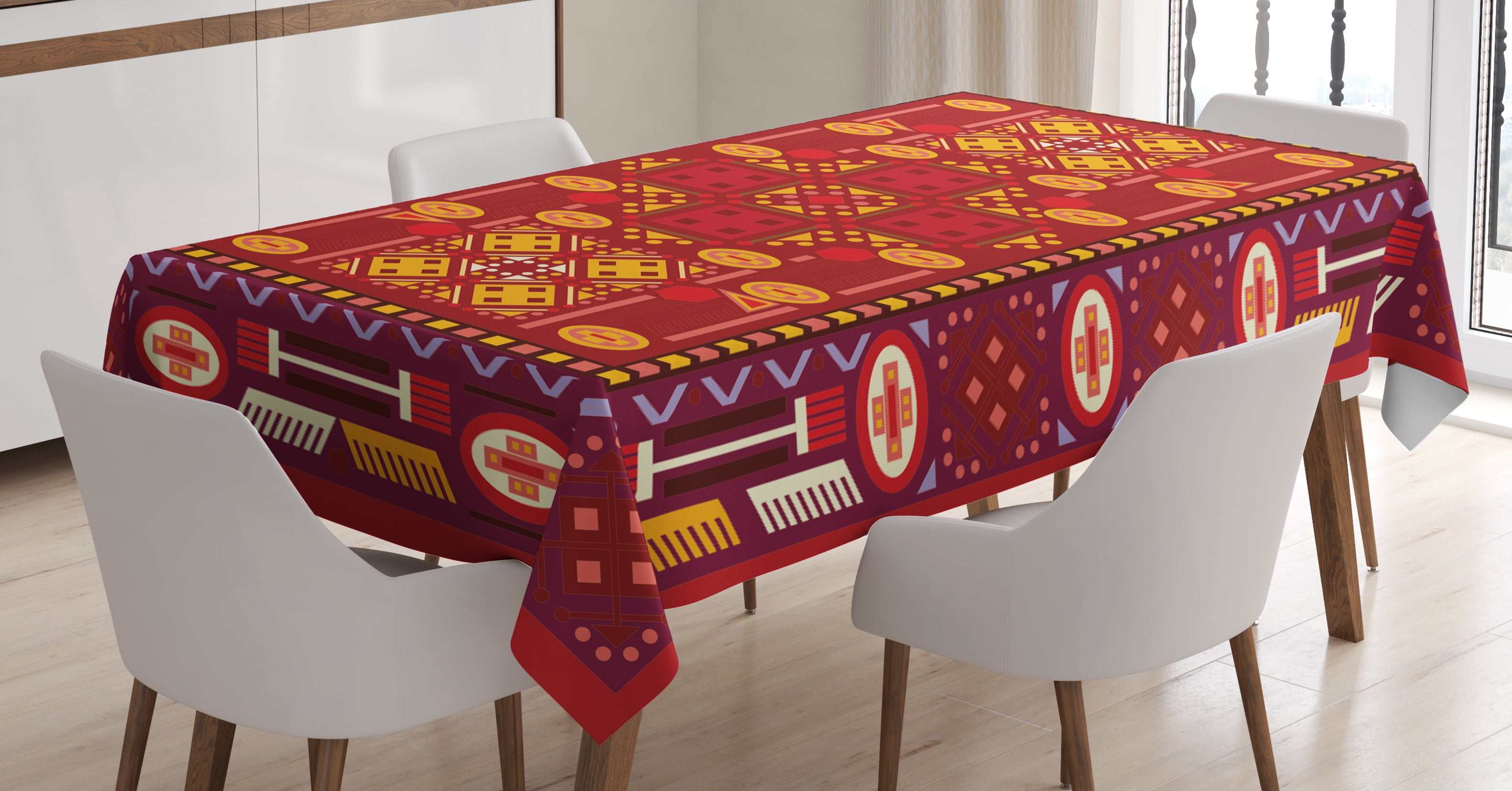 Ambesonne Afghan Tablecloth Rectangular Table Cover, Shapes in Warm ...