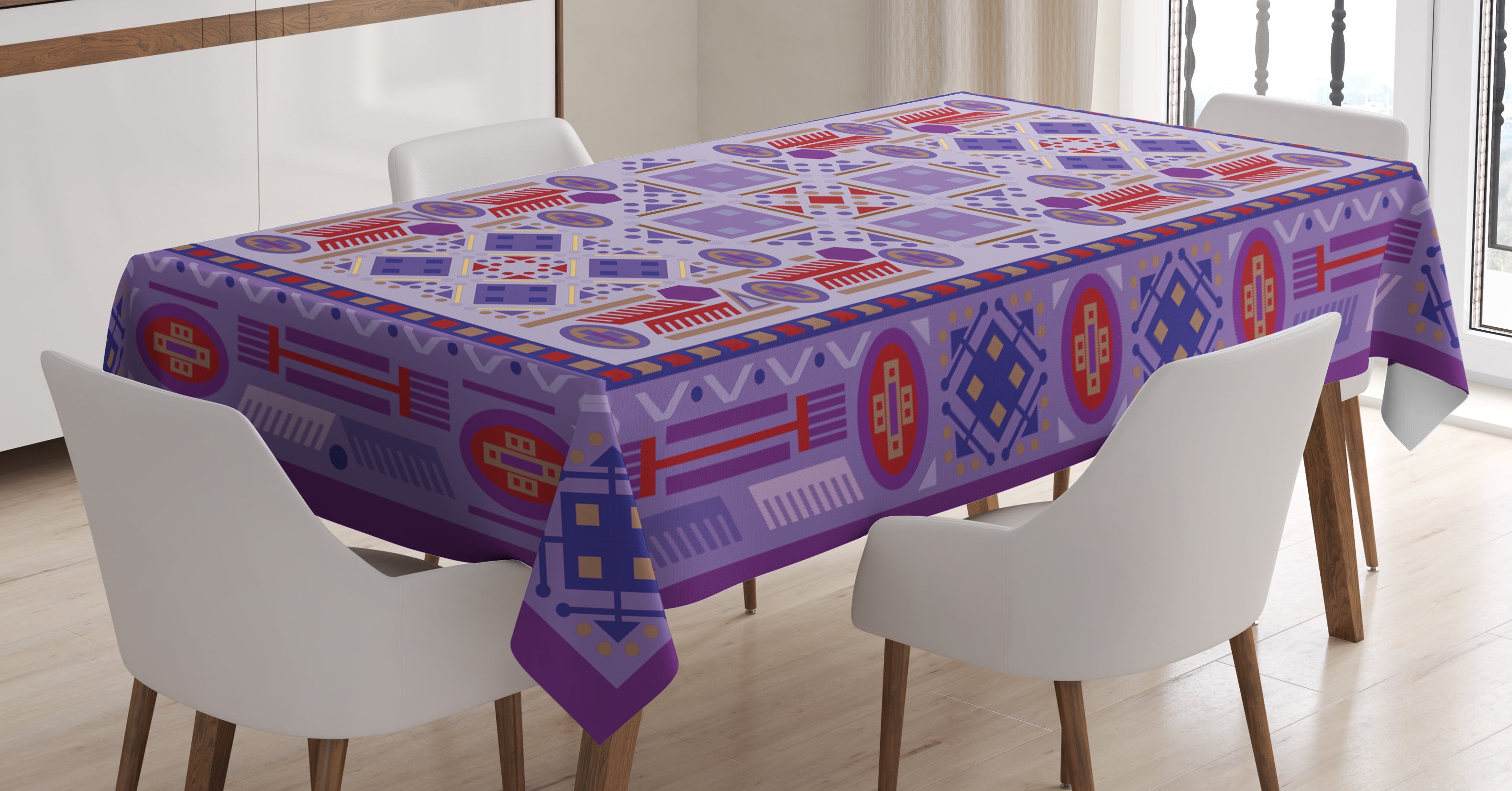 Ambesonne Afghan Tablecloth Rectangular Table Cover, Timeless Eastern Motif, 52"x70", Multicolor ...