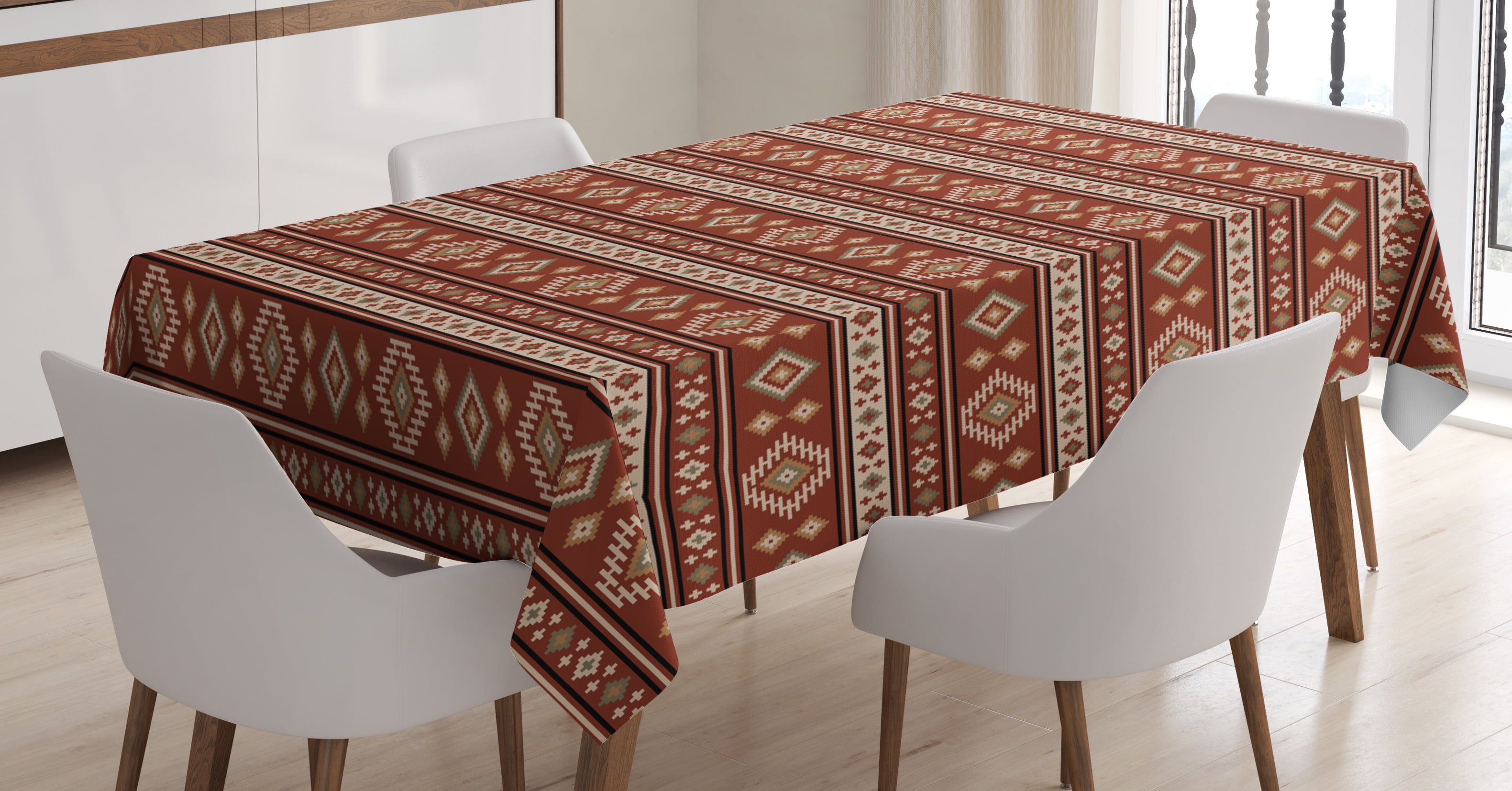 Ambesonne Afghan Tablecloth Rectangular Table Cover, Timeless Rhombus ...