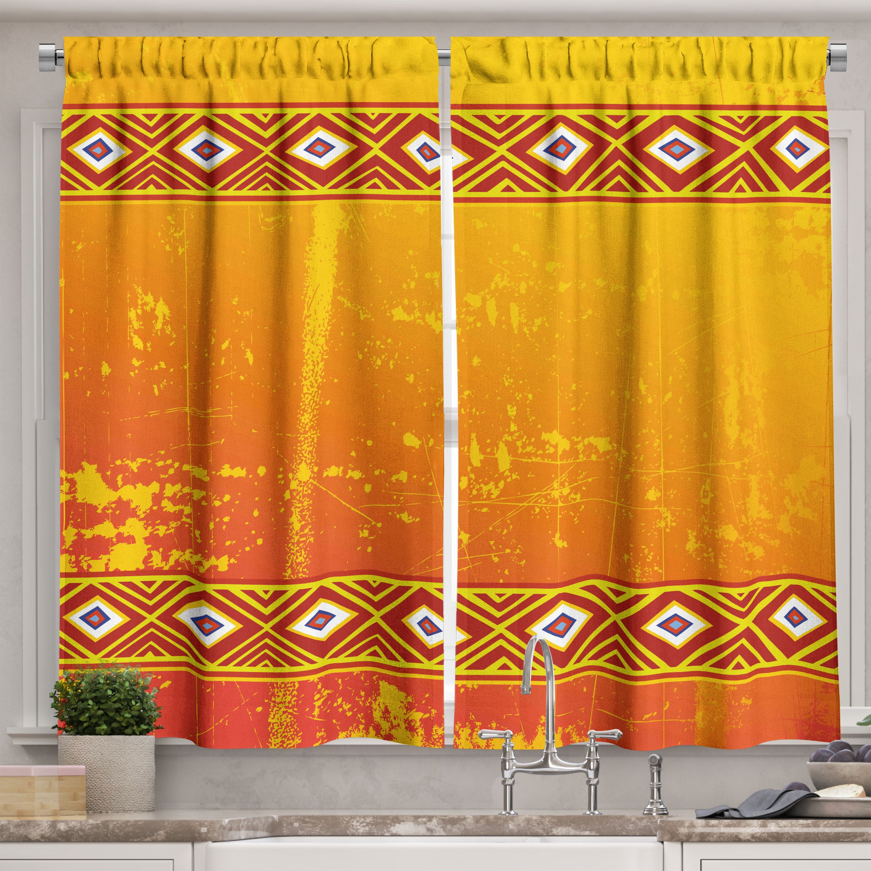 Ambesonne Africa Kitchen Curtains, Motif, 55"x39", Orange and Marigold ...