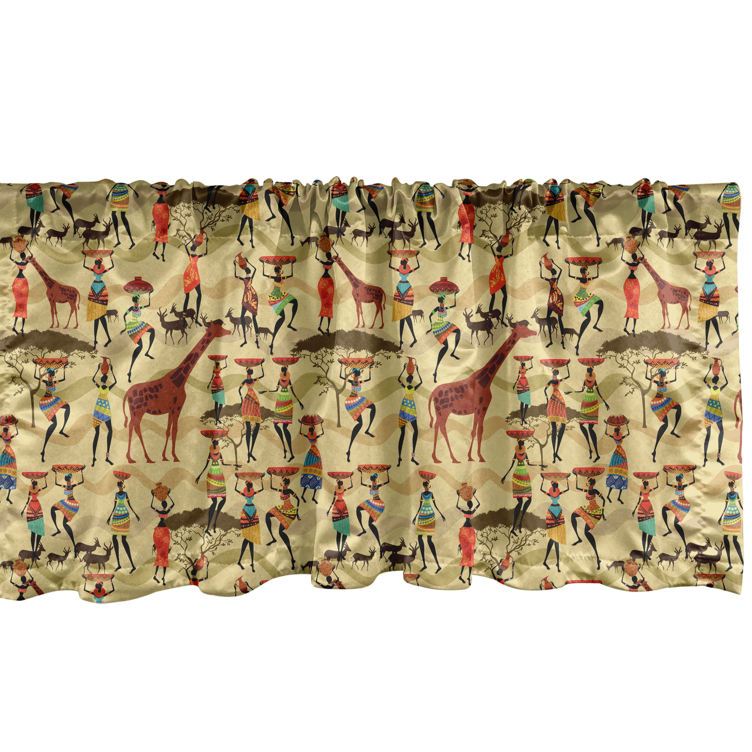 Ambesonne Africa Window Valance, Woman Silhouette Animals, 54" X 12 ...