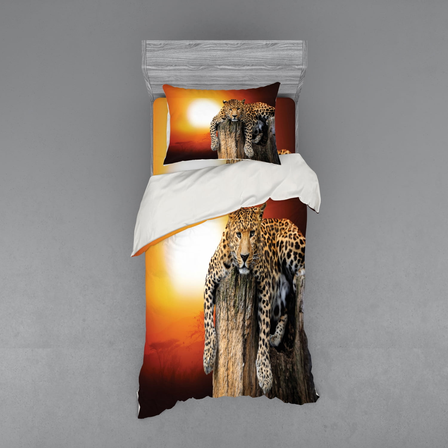 Ambesonne African Bedding Set 3 Pcs, Savannah Leopard on Tree, Twin XL ...