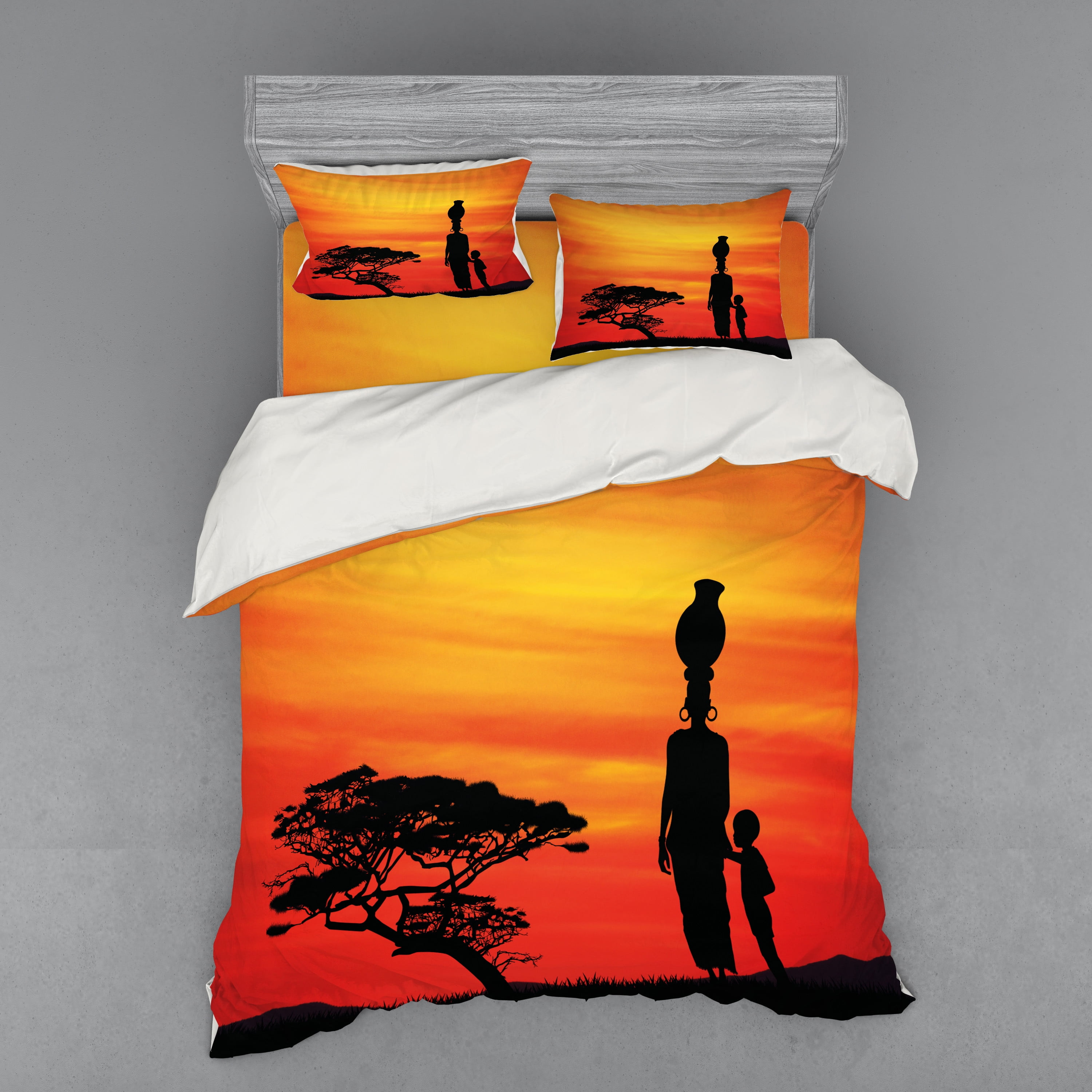 Ambesonne African Bedding Set 4 Pcs, Mother and, Queen, Scarlet Yellow ...
