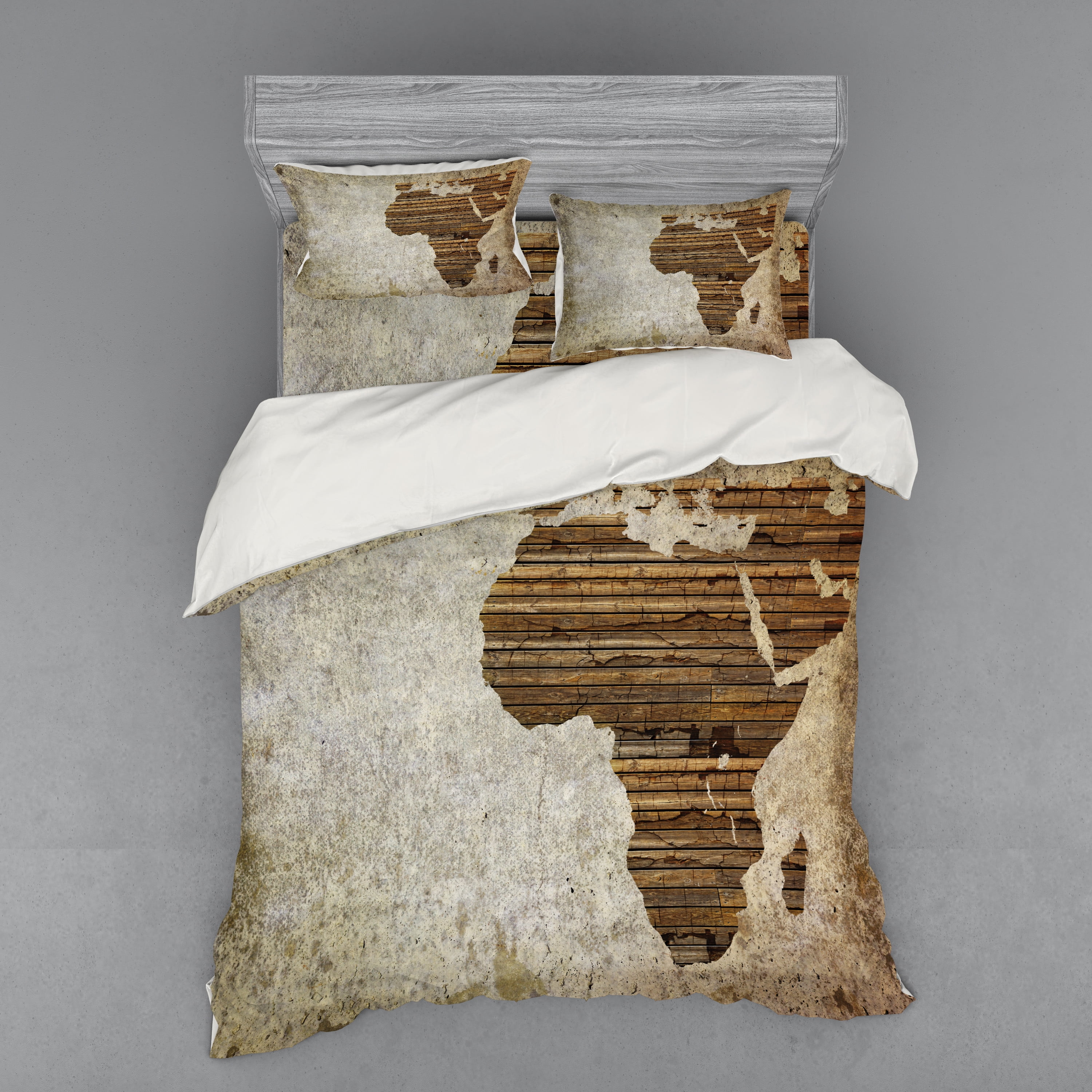 Ambesonne African Bedding Set 4 Pcs, Wooden Plank Map, Queen, Tan Umber ...