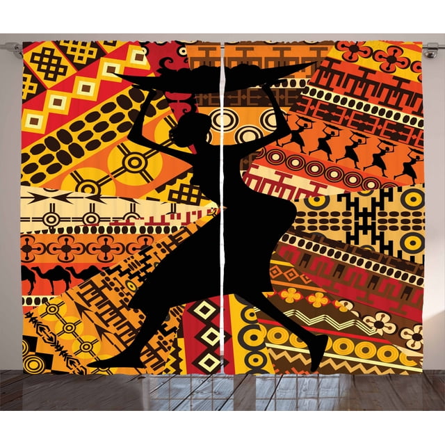 Ambesonne African Curtains 2 Panel Set, Folk Patterns, 108" x 84 ...