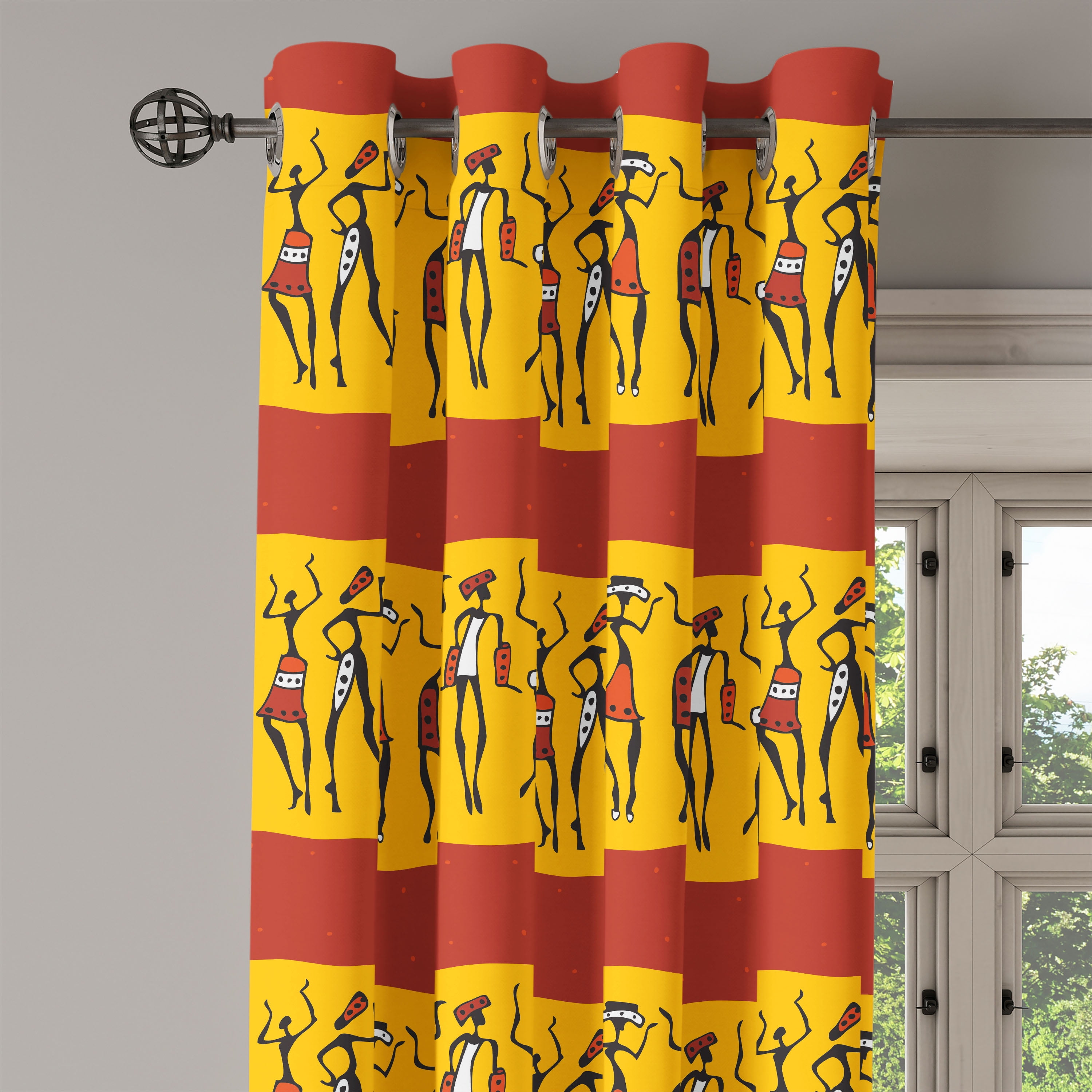Ambesonne African Grommet Curtain Single Panel, Dancing People, 50"x60 ...