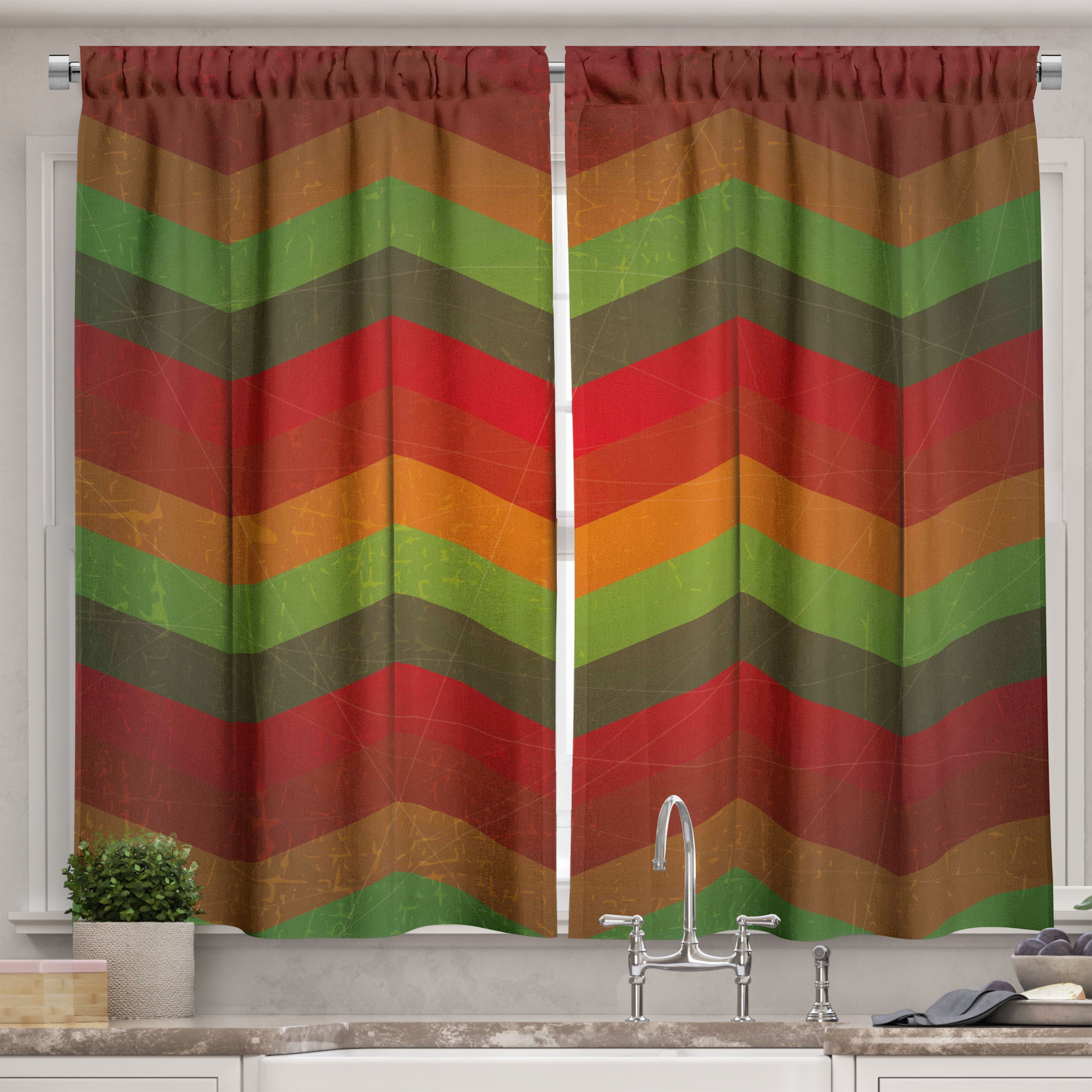 Ambesonne African Kitchen Curtains, Abstract Zigzag Striped, 55"x39 ...
