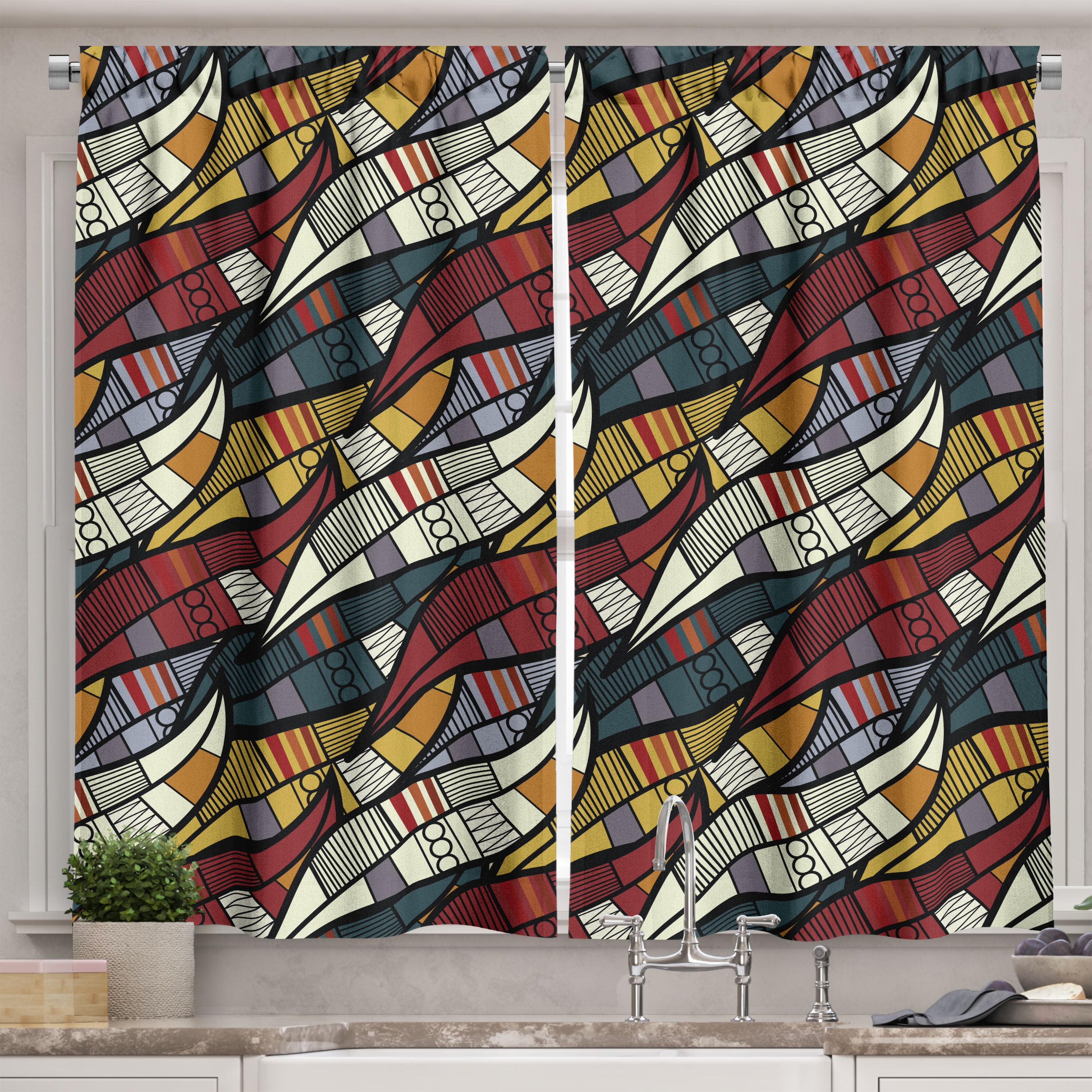 Ambesonne African Kitchen Curtains, Circles Chevrons Lines, 55"x39 ...