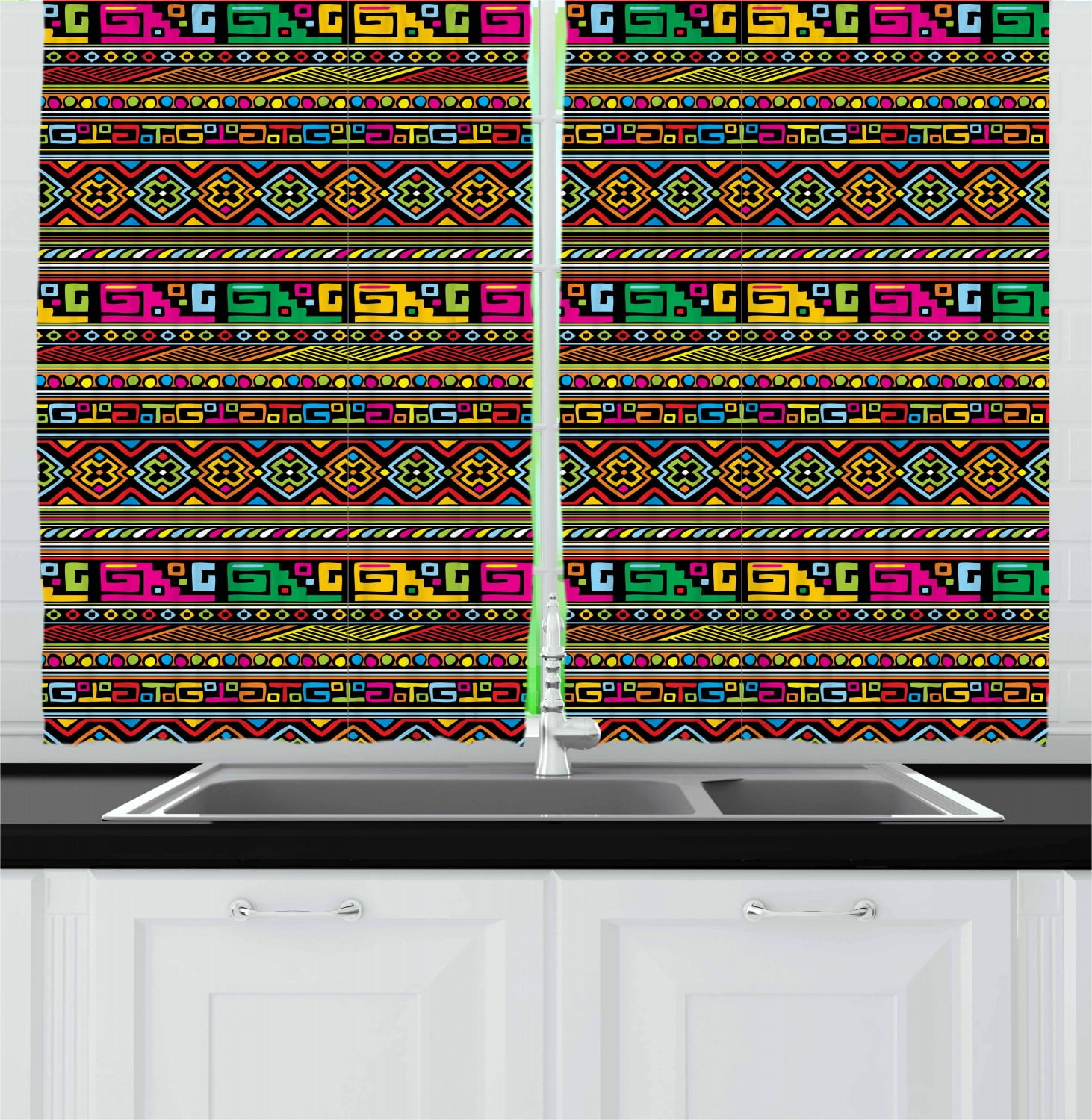 Ambesonne African Kitchen Curtains, Colorful Indigenous Art, 55"x39 ...