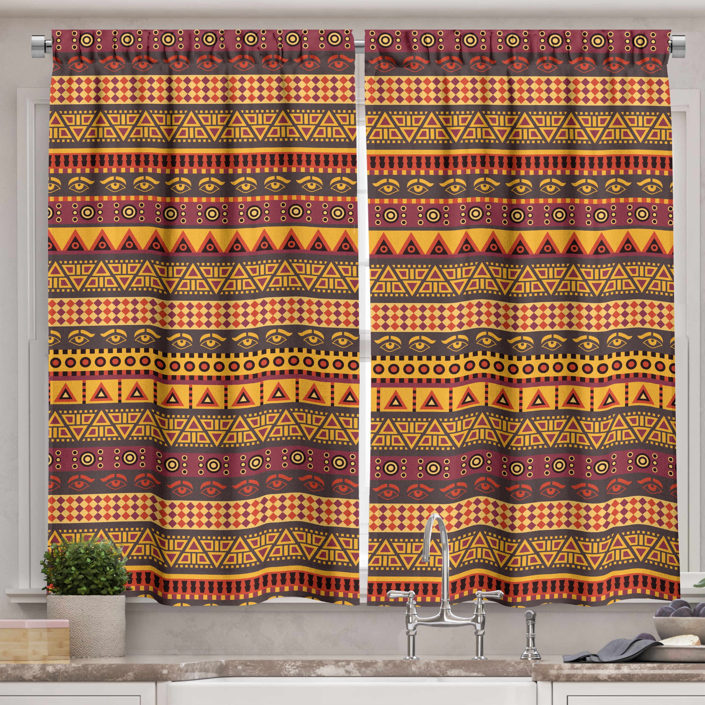 Ambesonne African Kitchen Curtains, Exotic Eyes, 55"x39", Multicolor ...