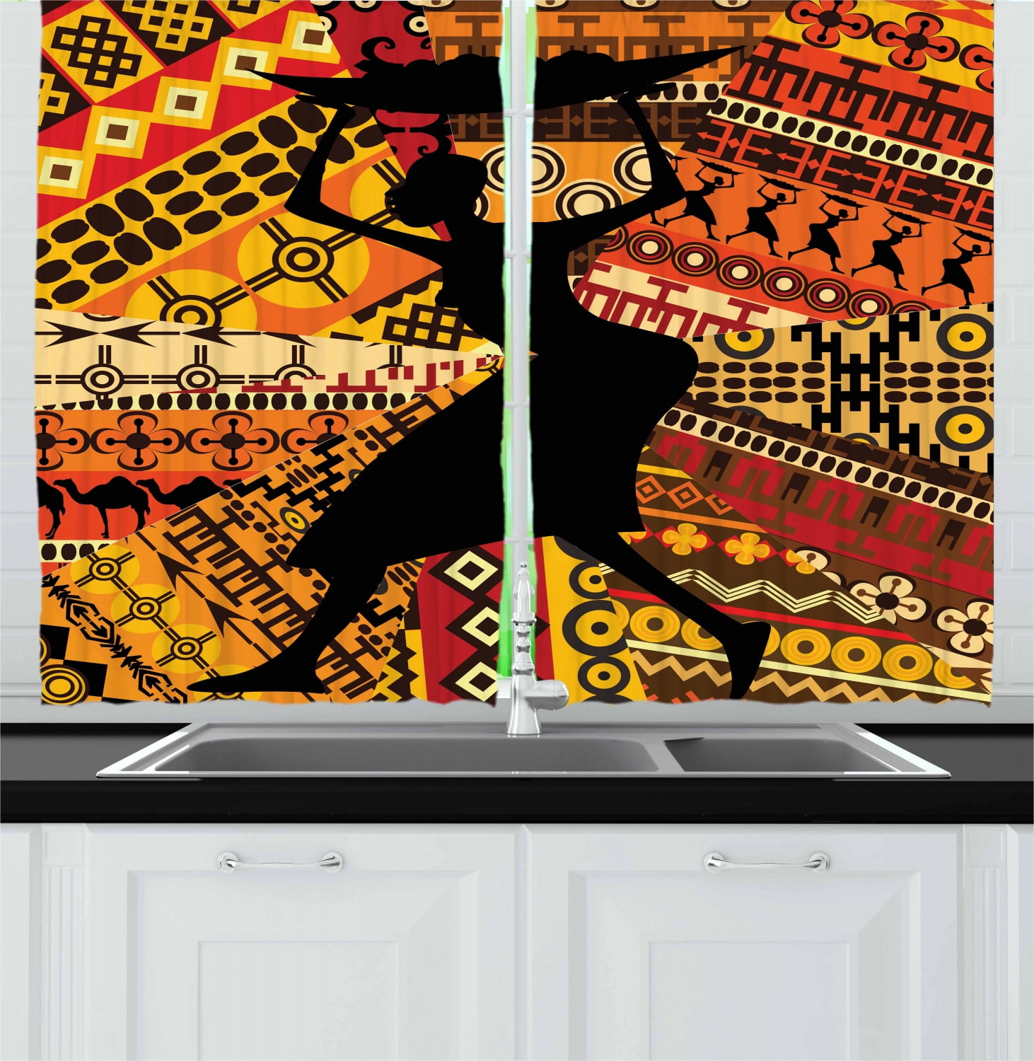 Ambesonne African Kitchen Curtains, Folk Patterns, 55"x39", Multicolor ...
