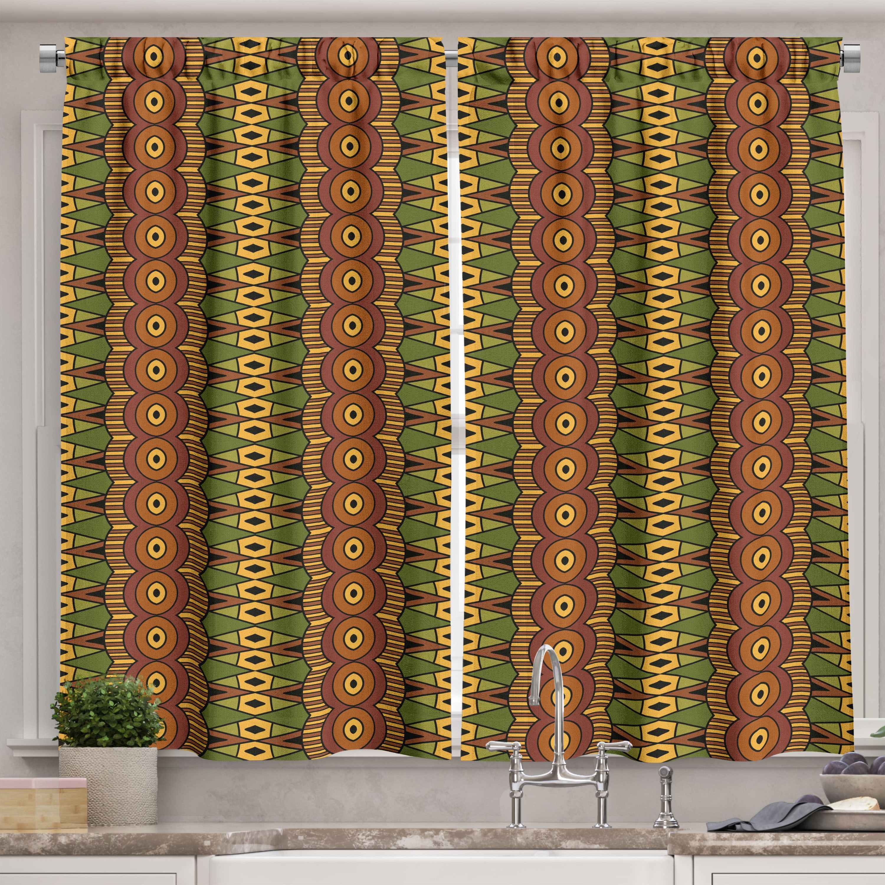 Ambesonne African Kitchen Curtains, Folkloric Vertical Borders, 55"x39 ...
