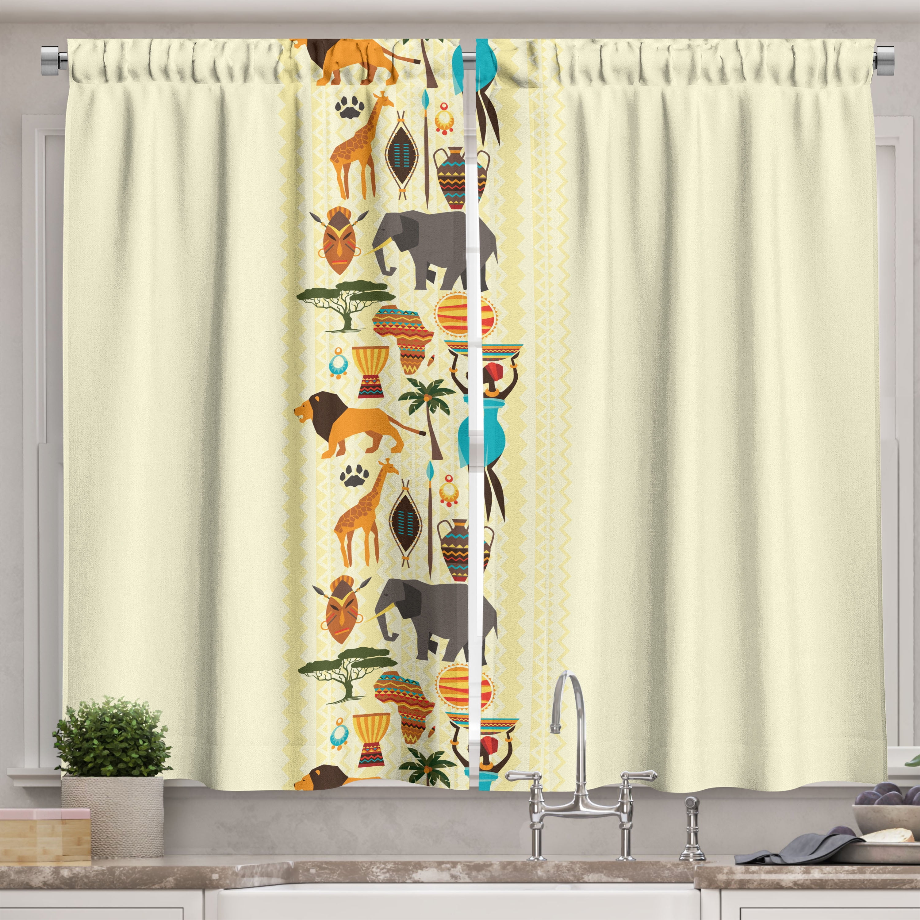 Ambesonne African Kitchen Curtains, Historic Border, 55"x39 ...