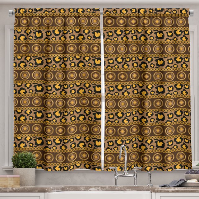Ambesonne African Kitchen Curtains, Leopard Skin Ornaments, 55"x39 ...