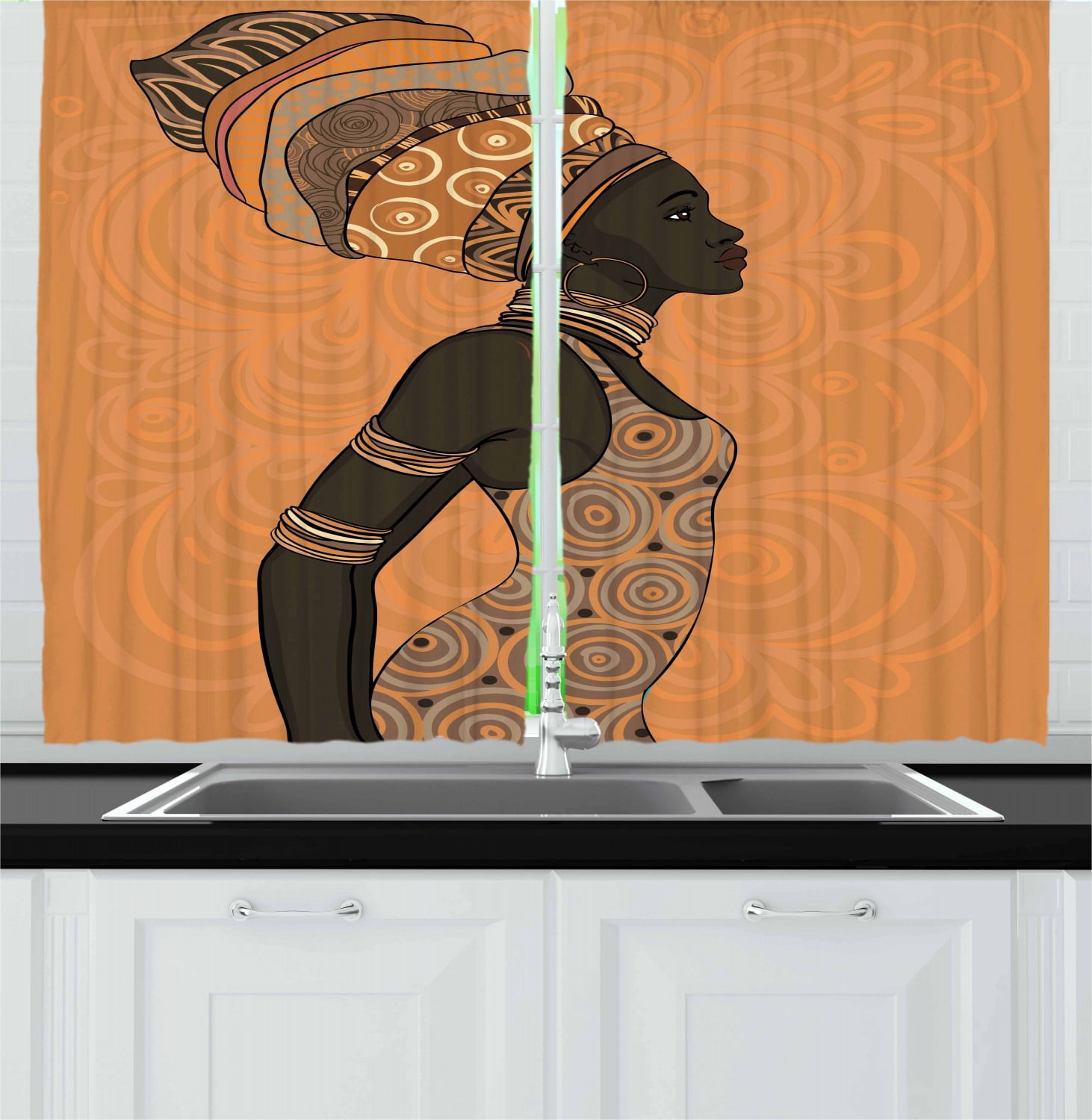 Ambesonne African Kitchen Curtains, Local Woman, 55"x39", Multicolor ...