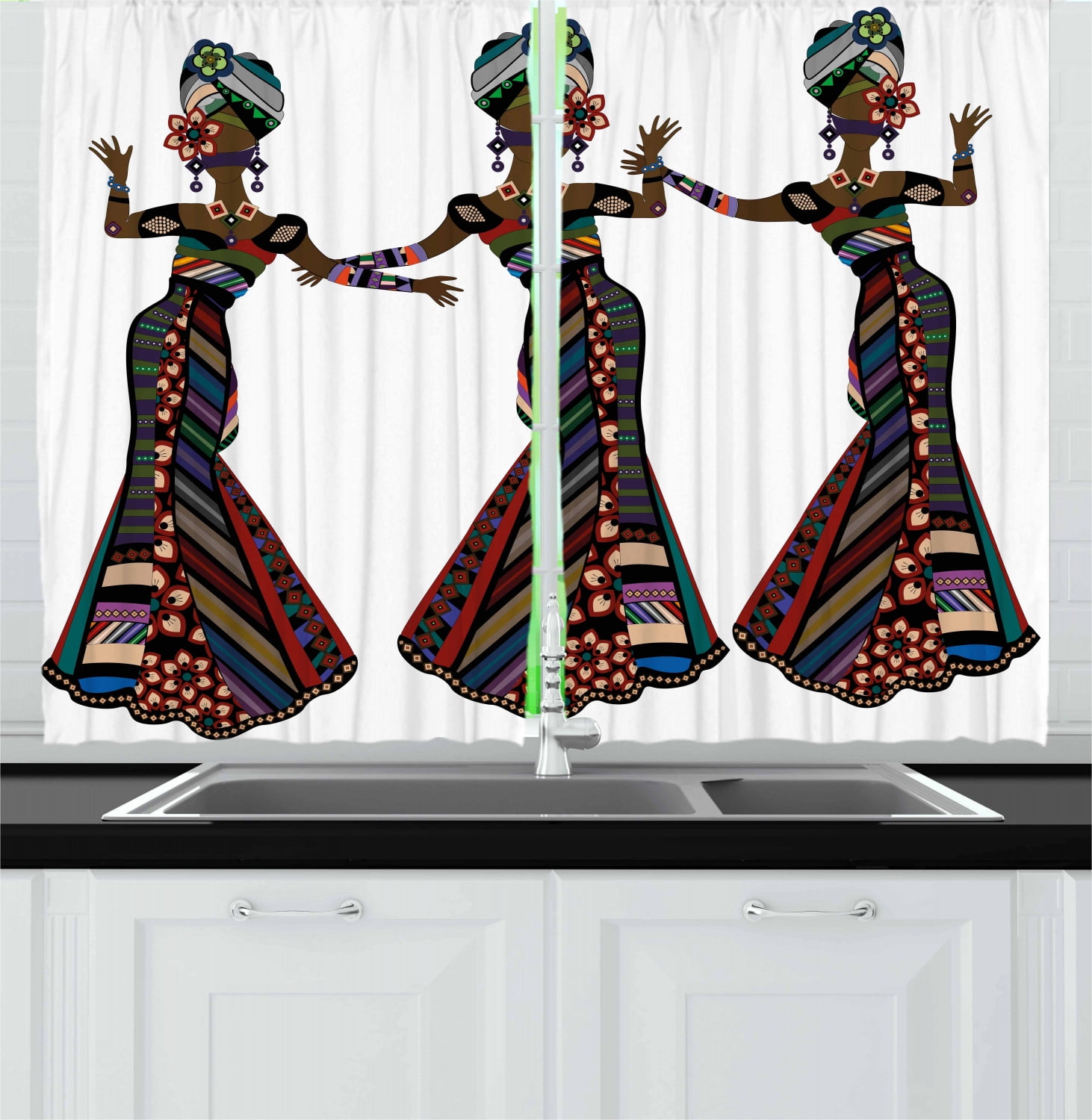 Ambesonne African Kitchen Curtains, Native Costumes, 55"x39 ...
