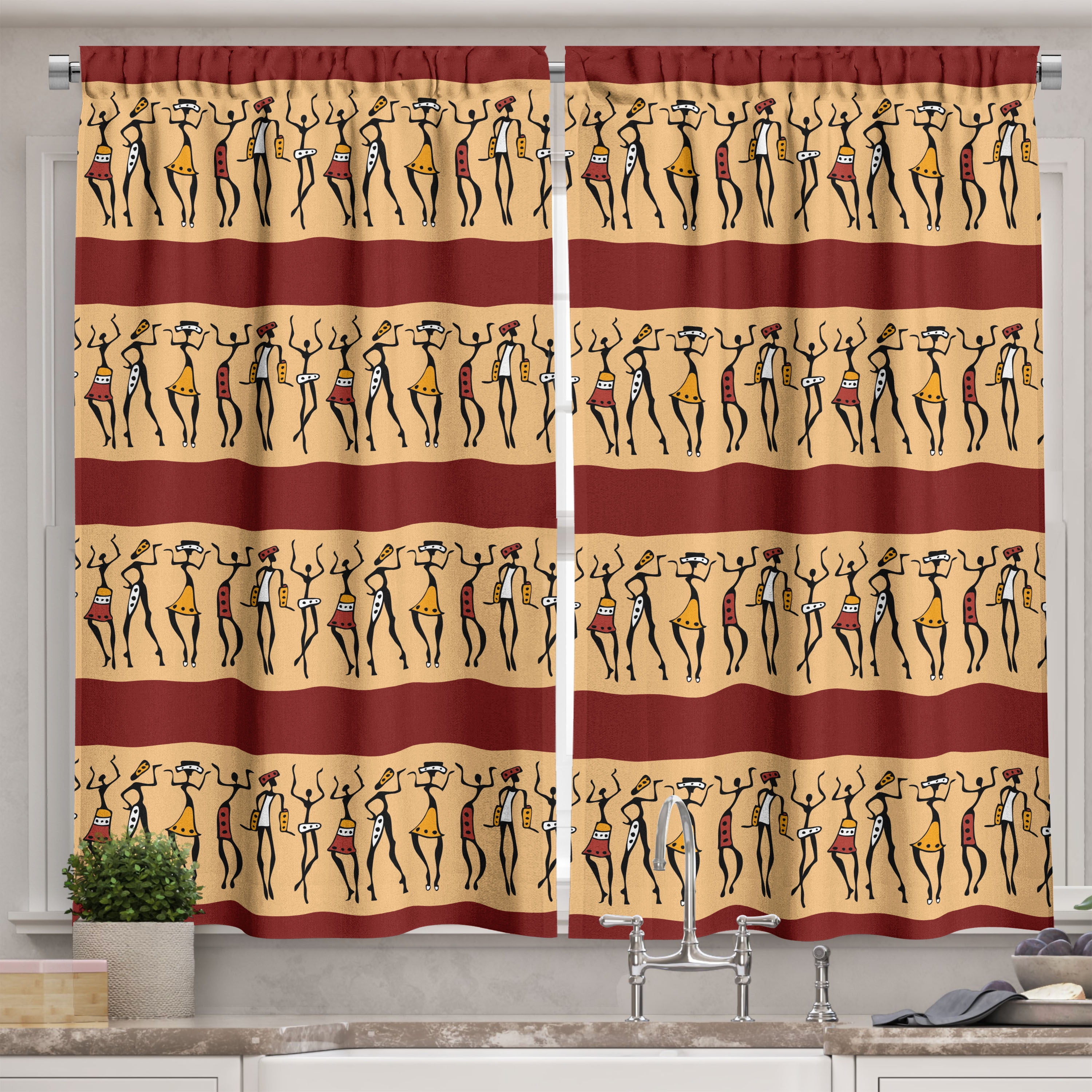 Ambesonne African Kitchen Curtains, Native Culture, 55"x45", Ruby Peach ...