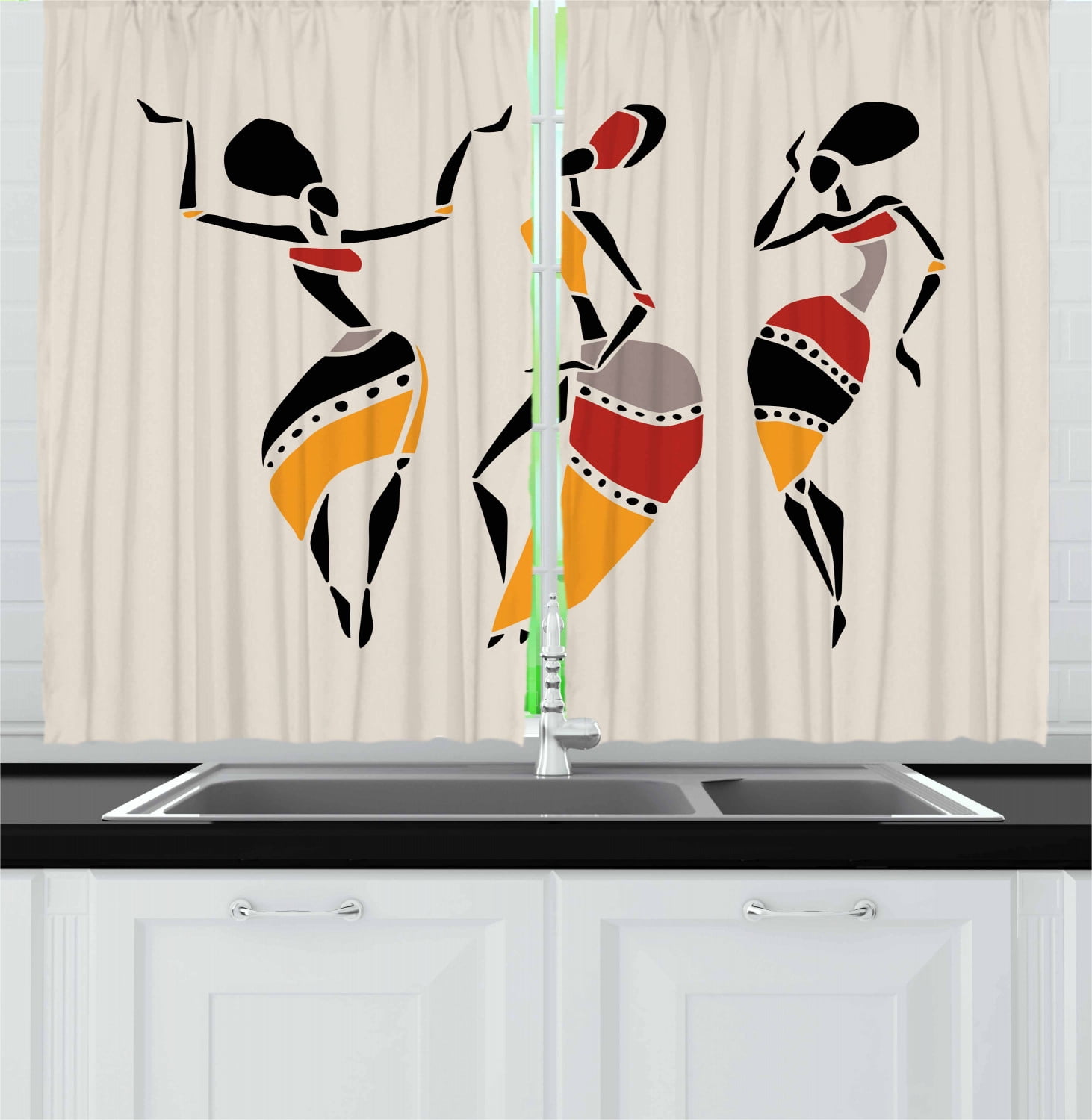 Ambesonne African Kitchen Curtains, Native Dancers, 55"x39", Multicolor ...