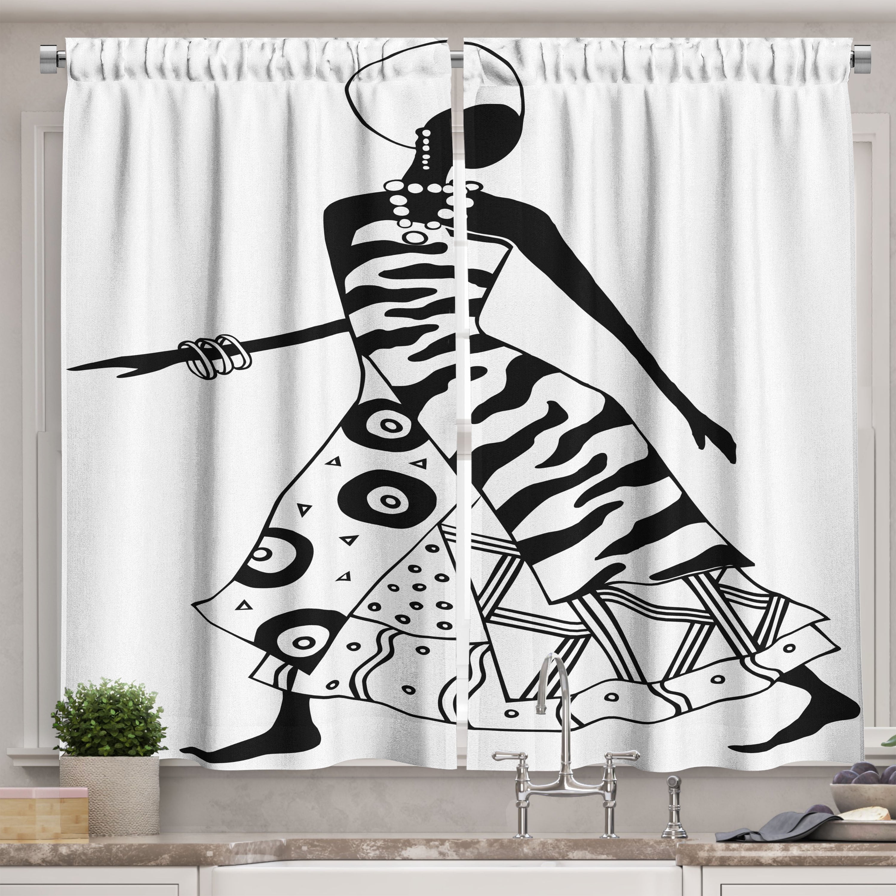 Ambesonne African Kitchen Curtains, Native Tribal, 55"x39", Black and ...