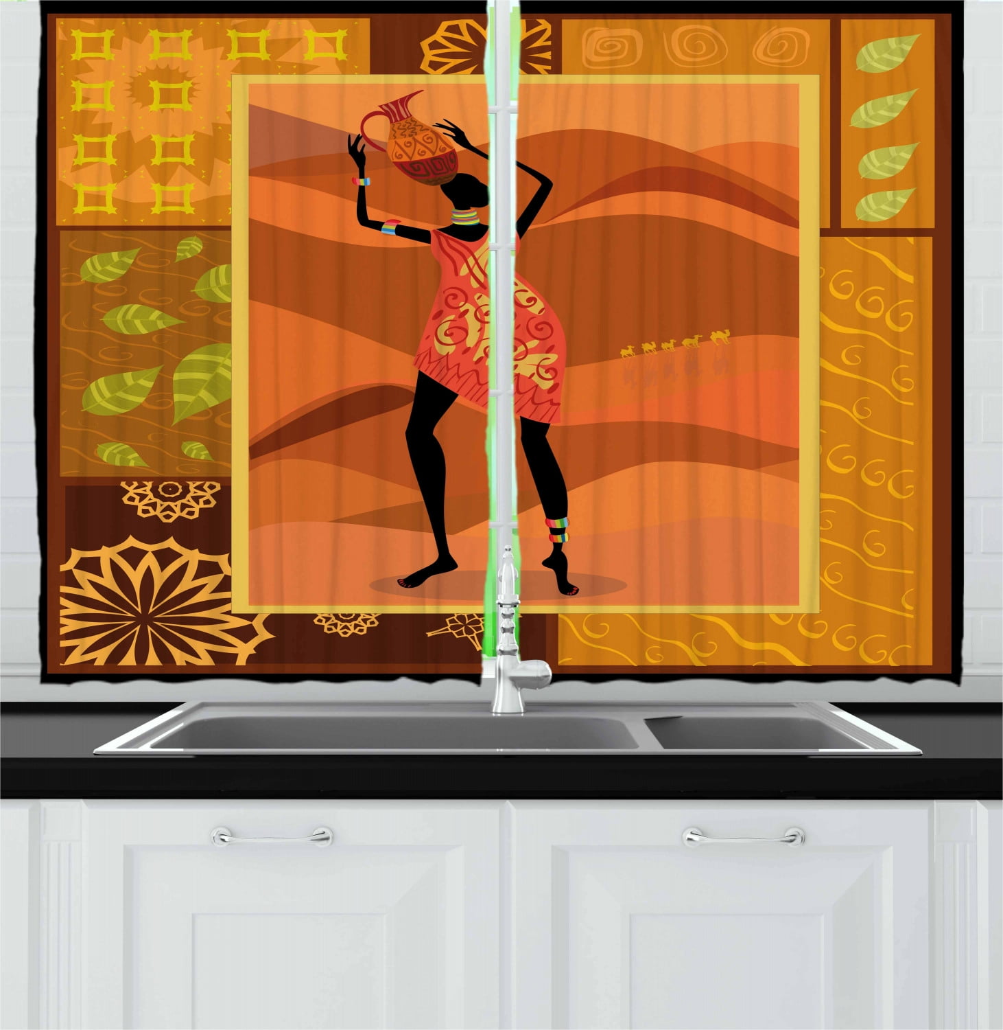 Ambesonne African Kitchen Curtains, Native Zulu Girl, 55"x39 ...