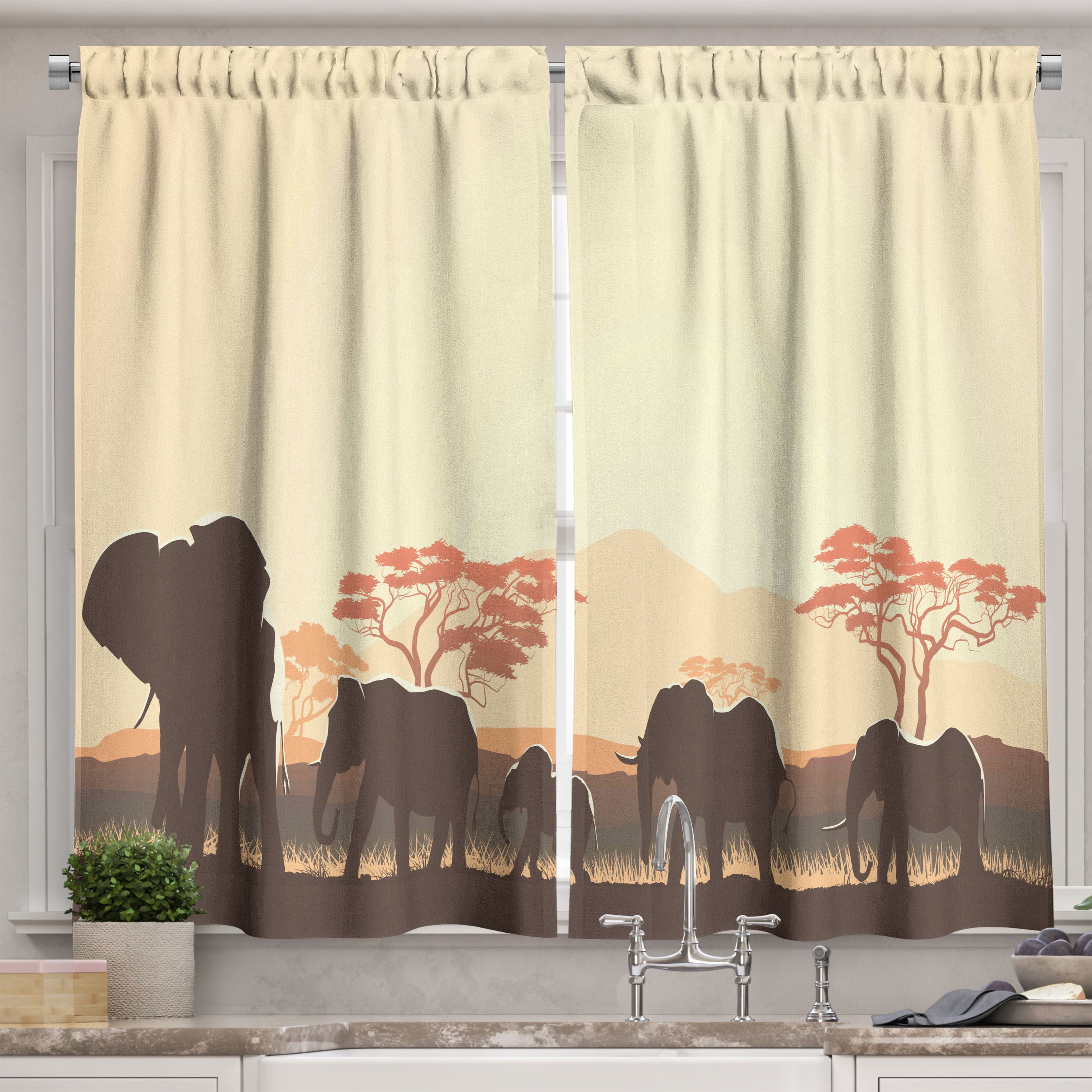 Ambesonne African Kitchen Curtains, Savannah Animal Pastel Look, 55"x39 ...