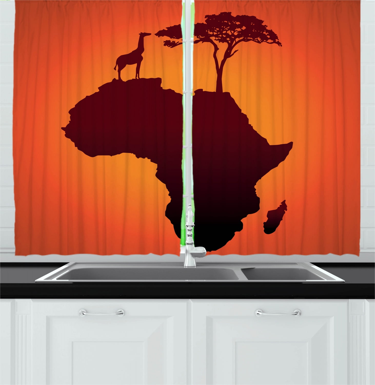 Ambesonne African Kitchen Curtains, Savannah Map with Continent, 55"x39 ...
