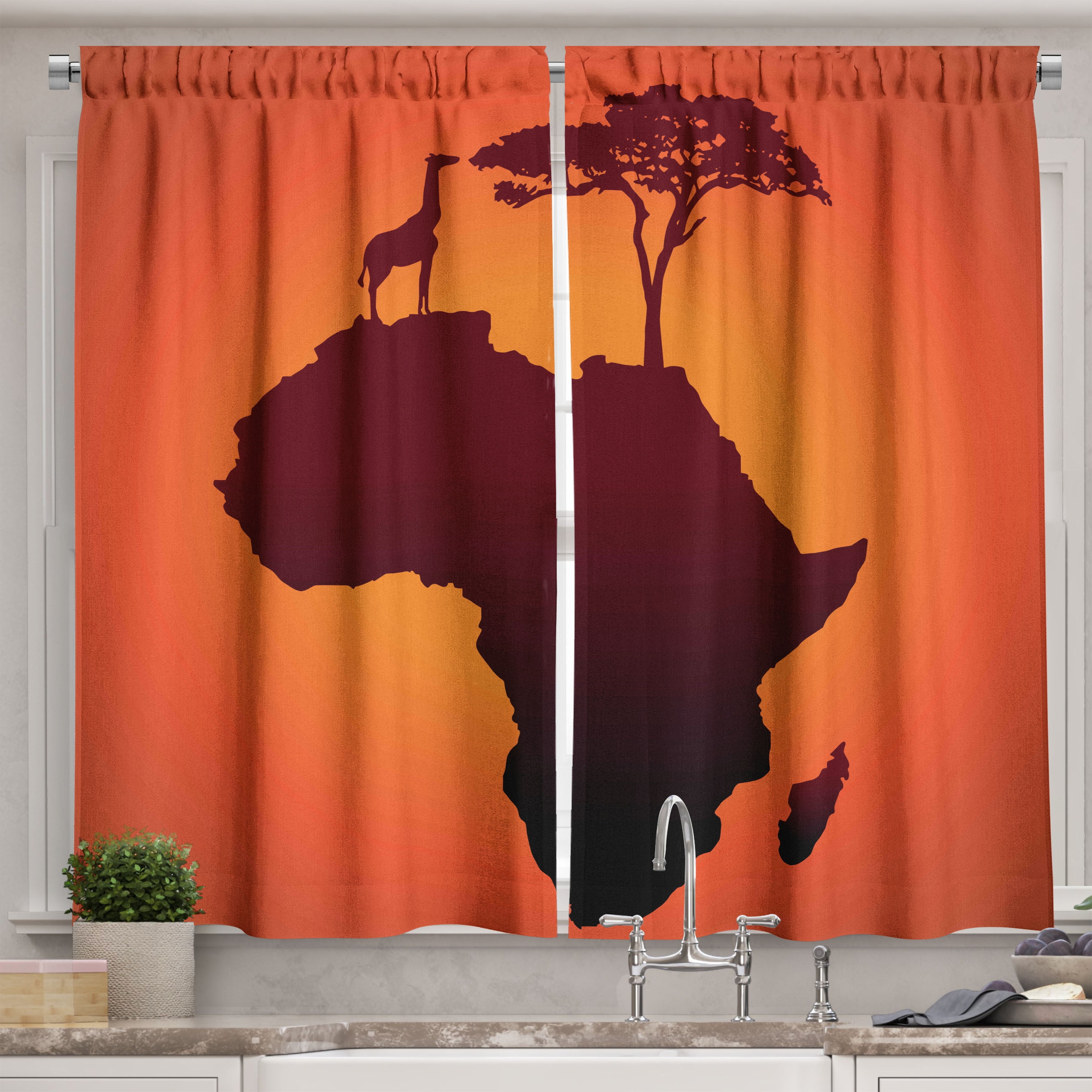 Ambesonne African Kitchen Curtains, Savannah Map with Continent, 55"x45 ...
