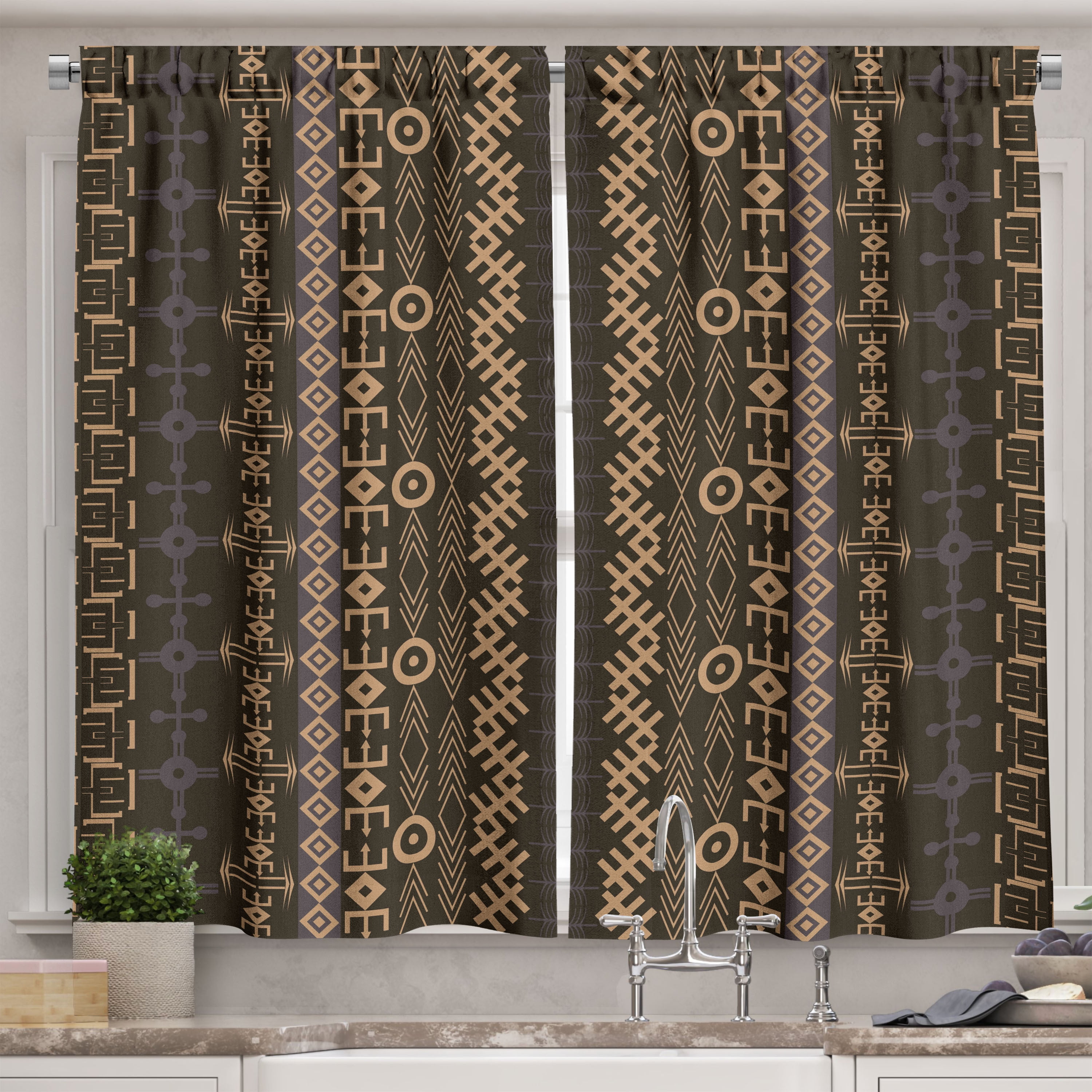 Ambesonne African Kitchen Curtains, Shapes Arrows, 55"x45", Earth ...