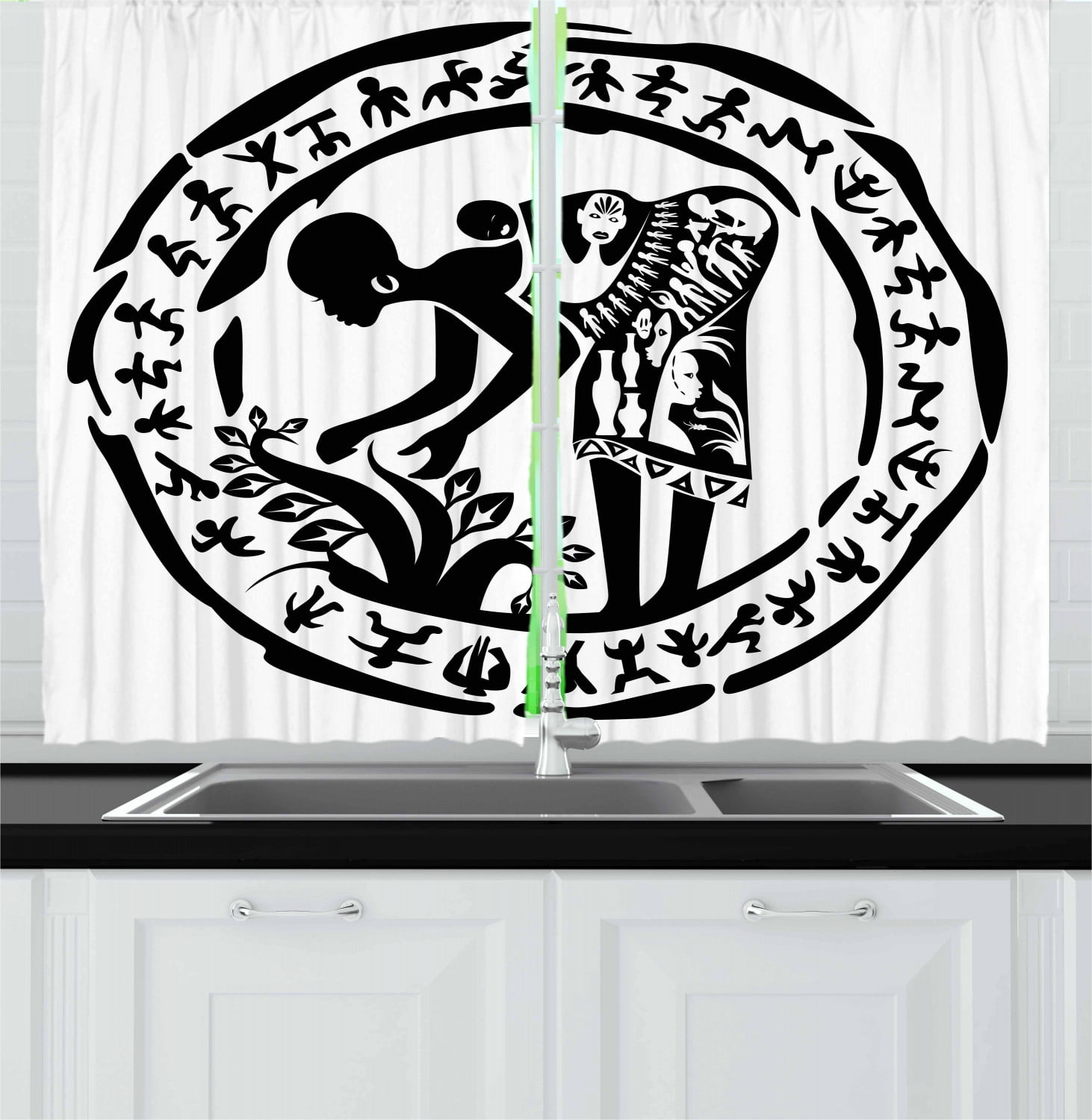 Ambesonne African Kitchen Curtains, Tribe Woman Frame, 55"x39", Black ...